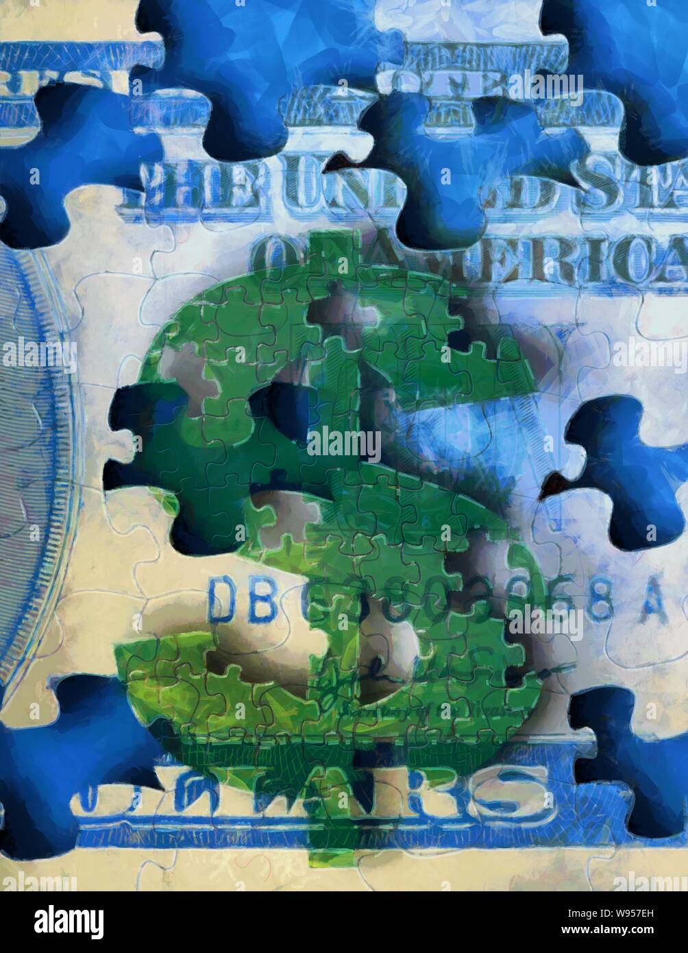 Painting. Dollar sign in shape of pieces of puzzle Stock Photo - Alamy