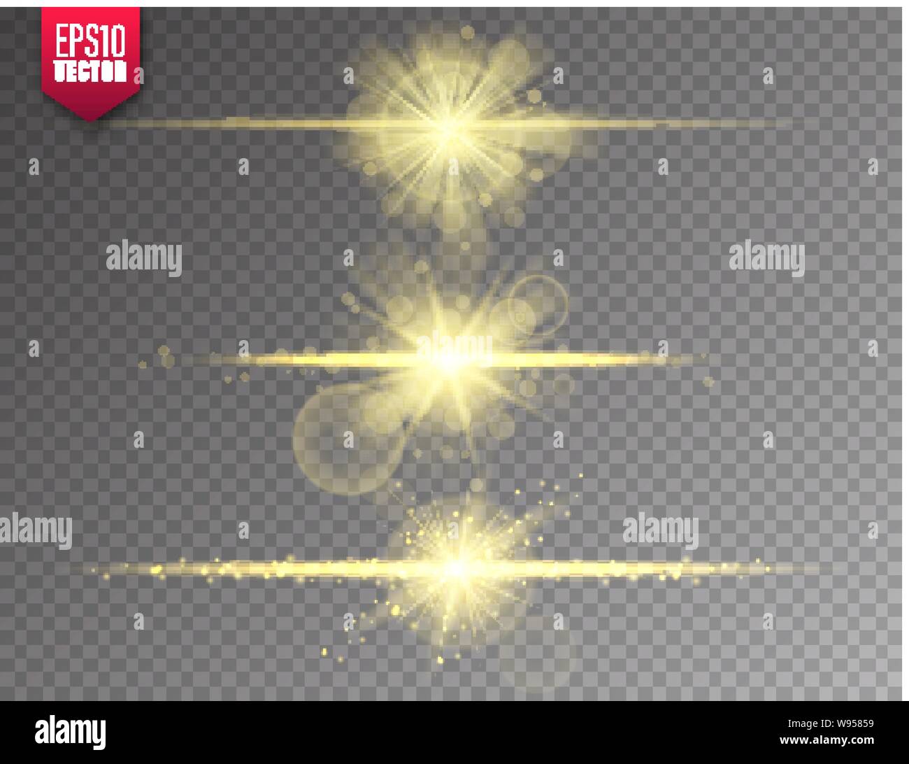 Glowing lights set on transparent background. Lens flare effect. Bright ...