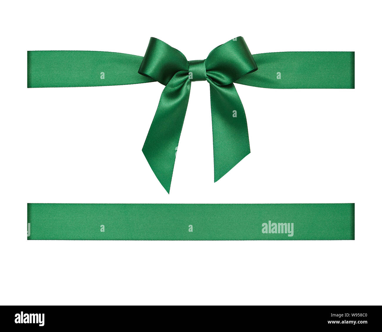 Green ribbon bow cut out and isolated on white background, green gift ...