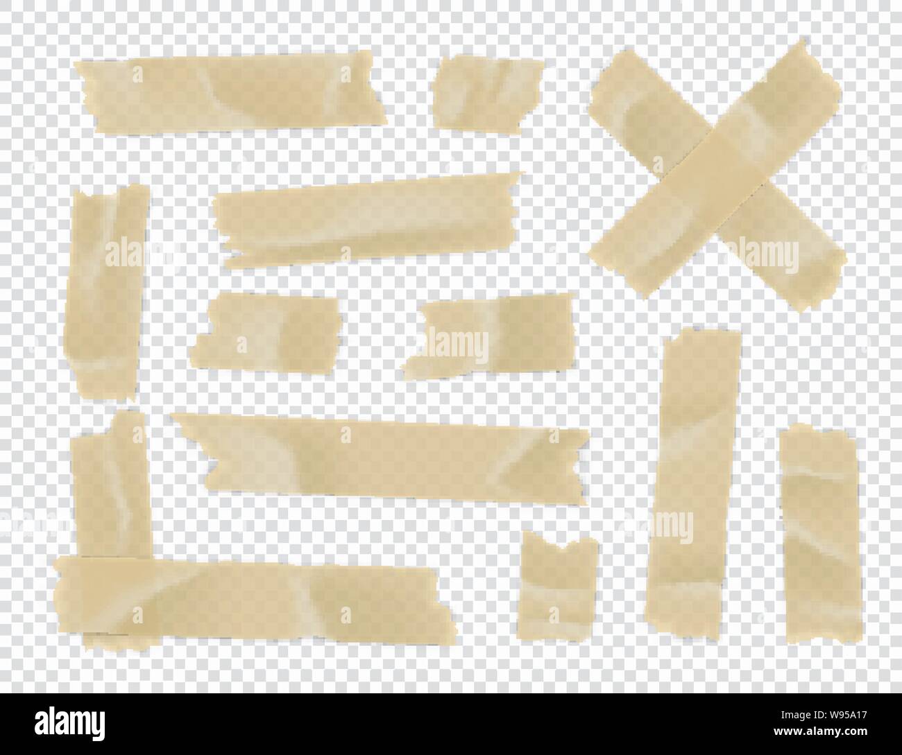 Adhesive tape set. Sticky paper strip isolated on transparent ...