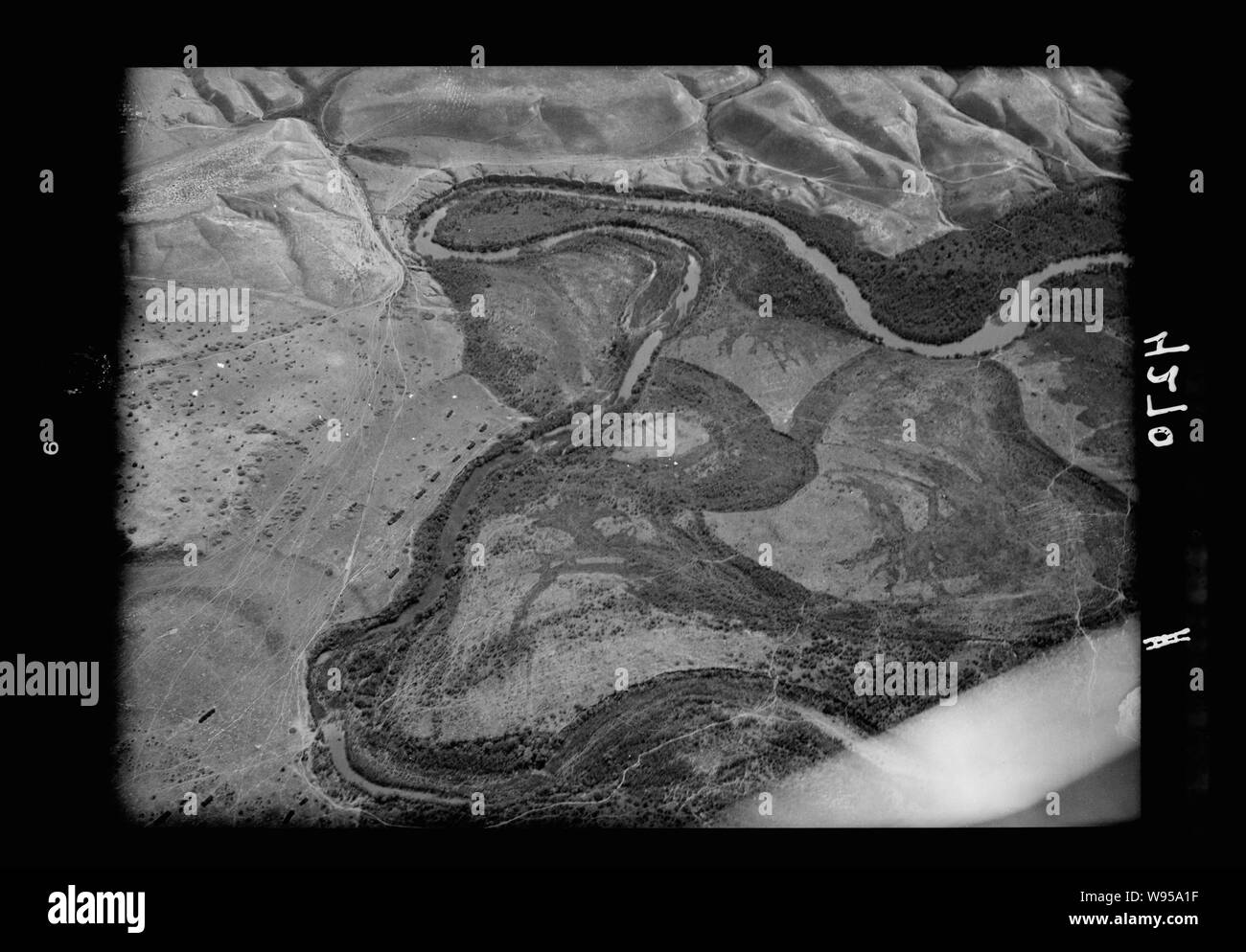 Air views of Palestine. Flying south over the Jordan Rift. Jordan. A ...