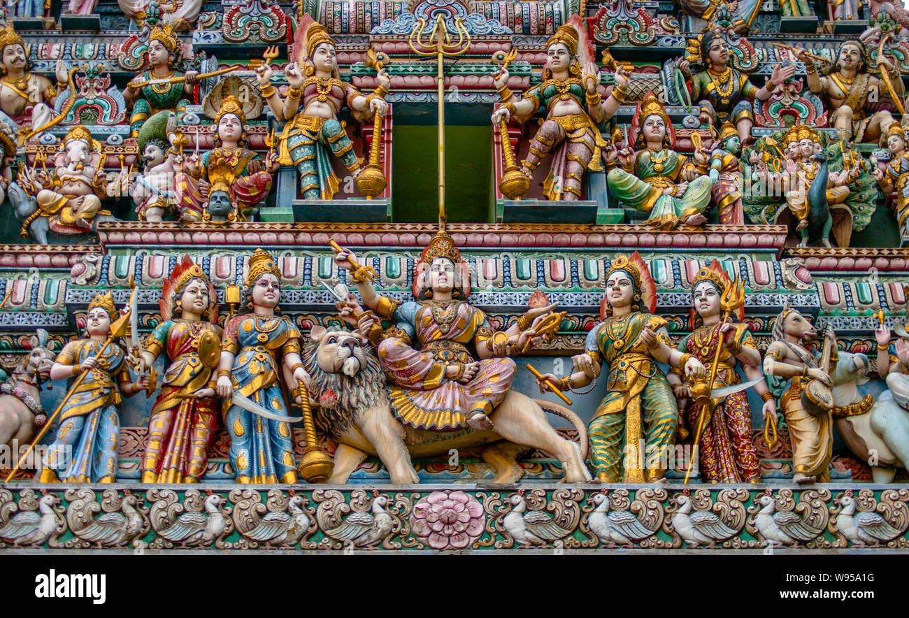 Sri Siva Durga Temple singapore close up on sculptures Stock Photo - Alamy