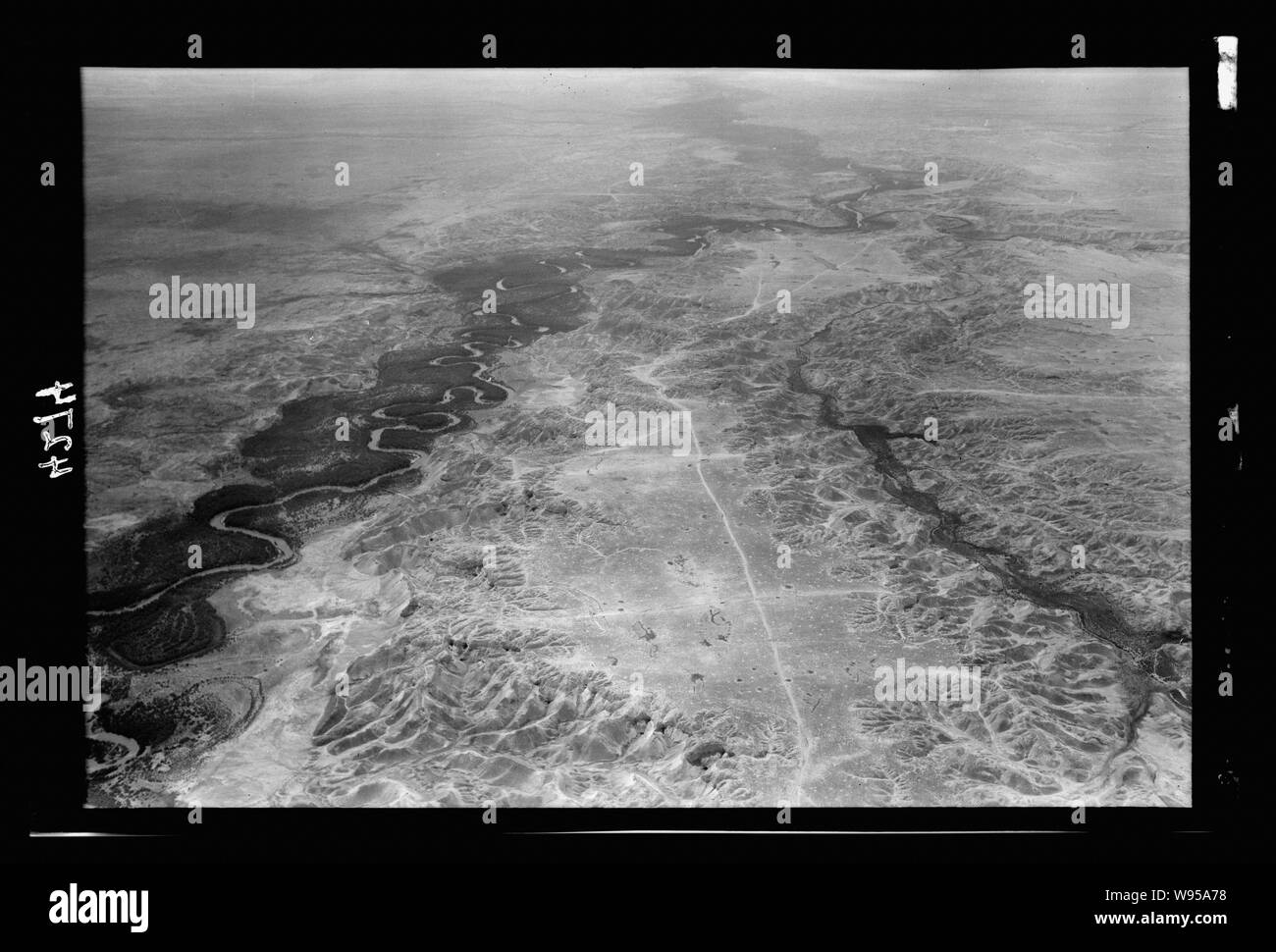 Air views of Palestine. Flying south over the Jordan Rift. Jordan. A ...