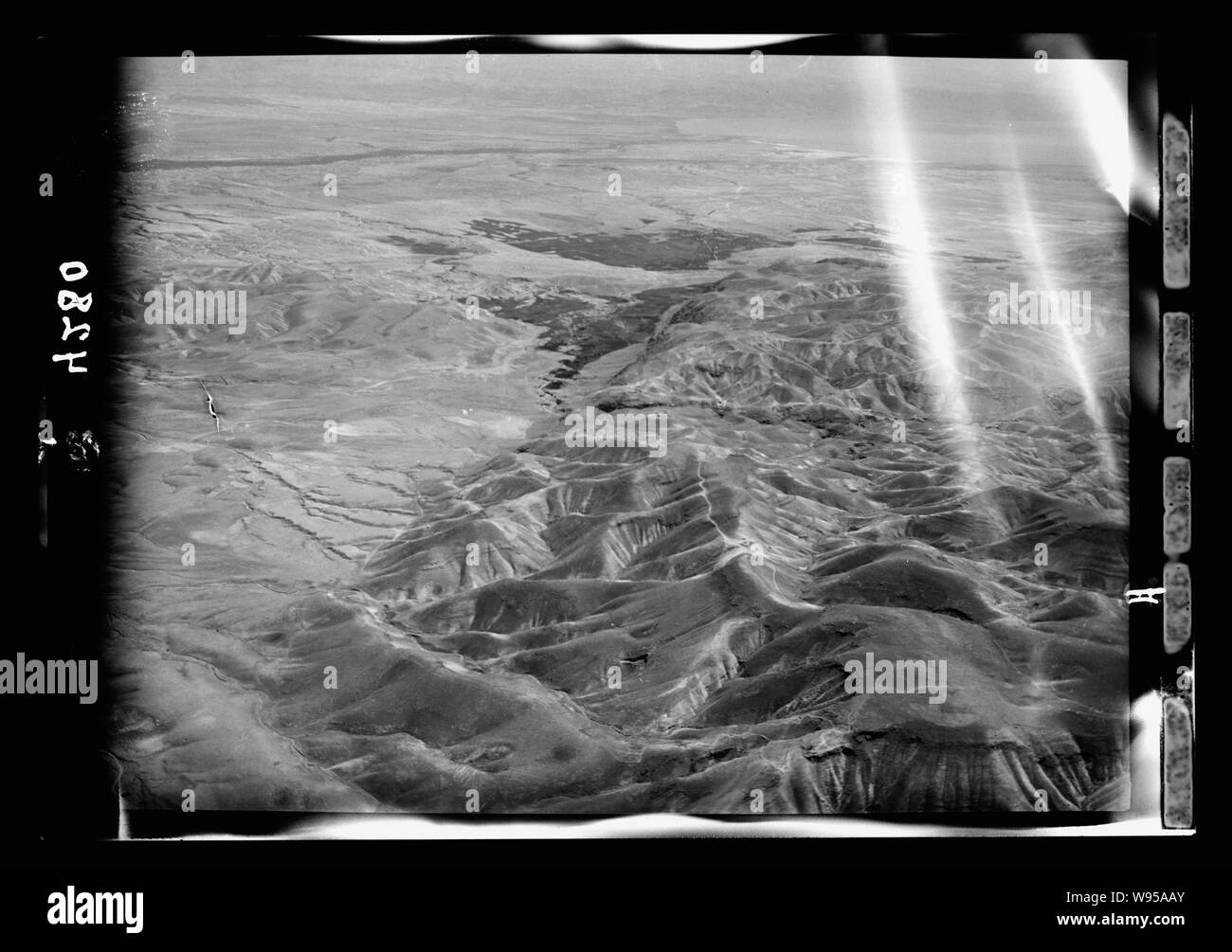 Air views of Palestine. Flying south over the Jordan Rift. Wilderness ...