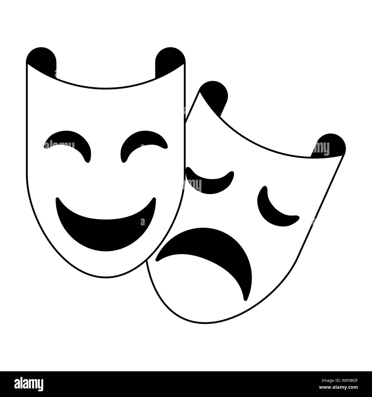 party masks festive celebration cartoon in black and white Stock Vector ...