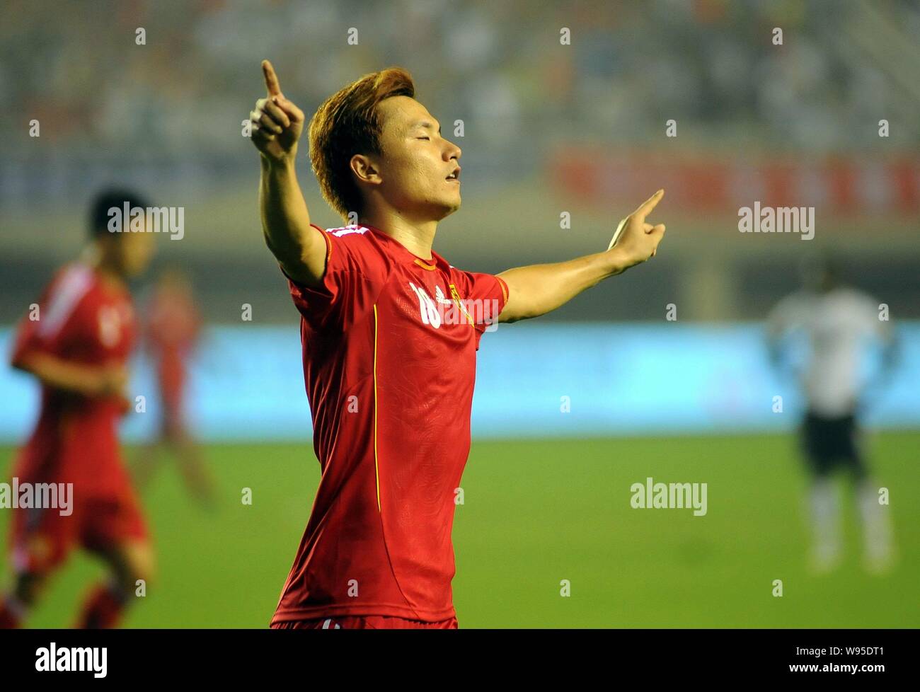 Chinas Gao Lin celebrates after scoring a goal against Ghana in their ...