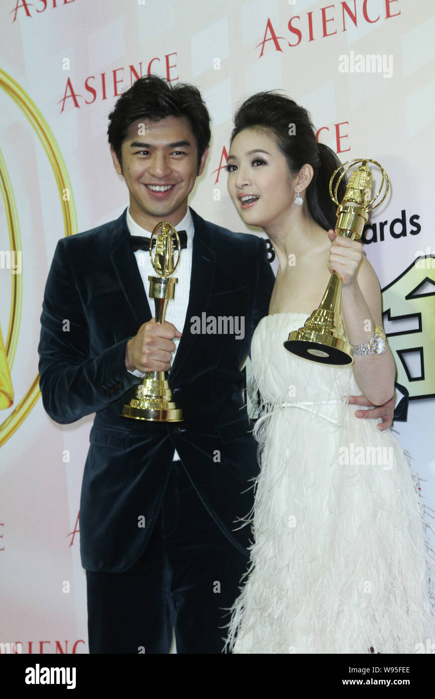Taiwanese singer and actress Ariel Lin, right, and actor Berlin Chen ...