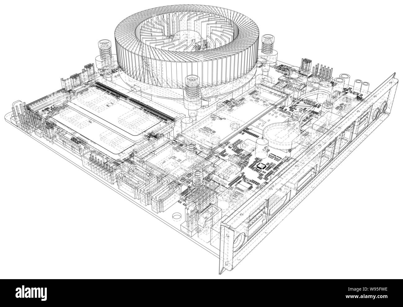 Electronic circuit board. Vector illustration. Wire-frame. Tracing ...