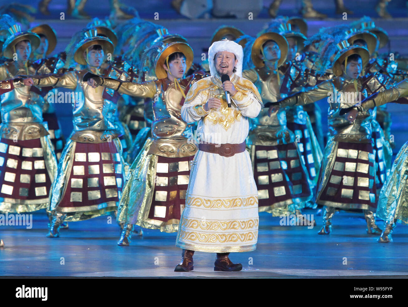 Chinese Mongolian singer Tengri performs at the opening ceremony of the ...