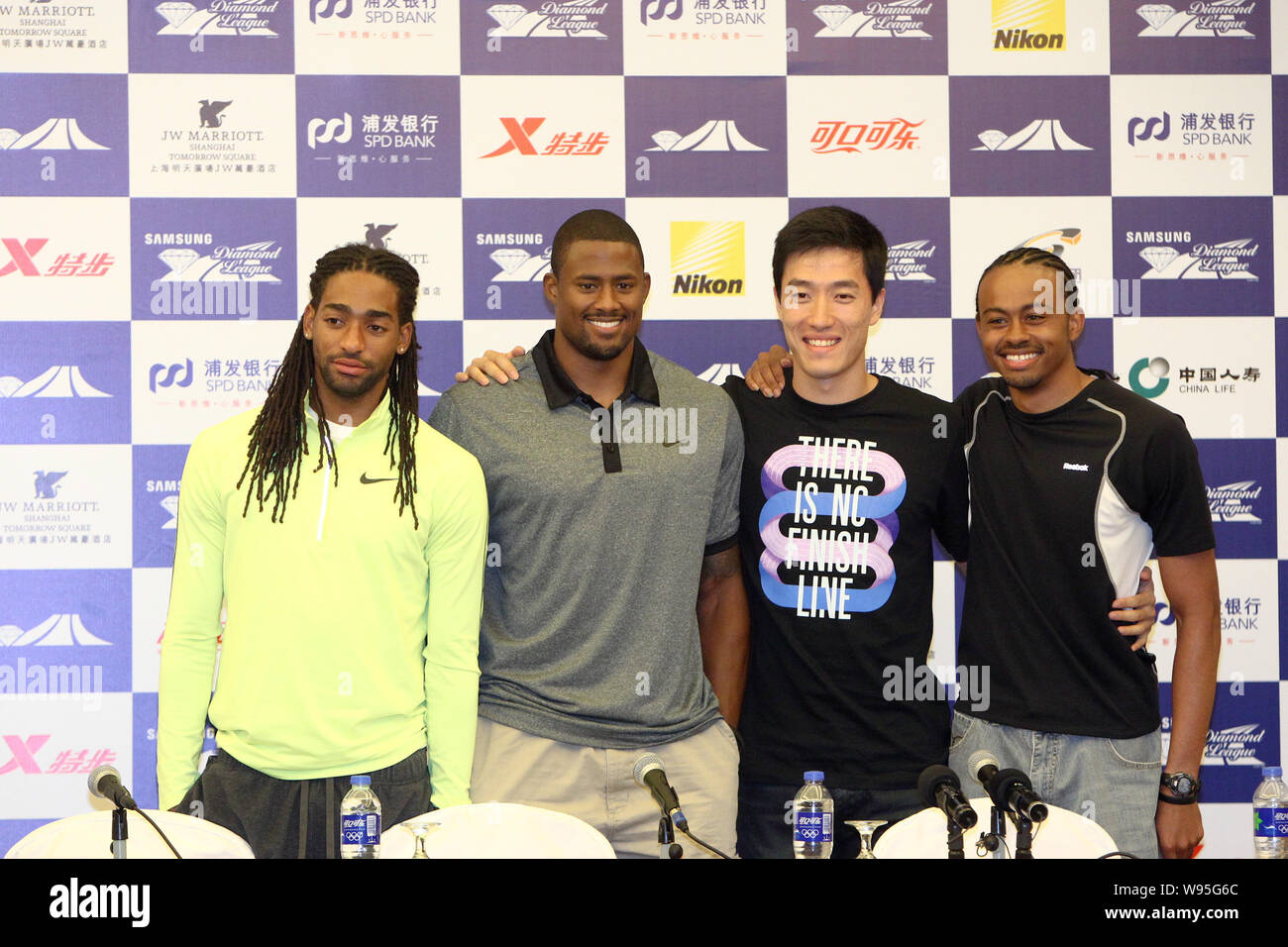 (From left) U.S. athletes Jason Richardson, David Oliver, Chinese 110 ...
