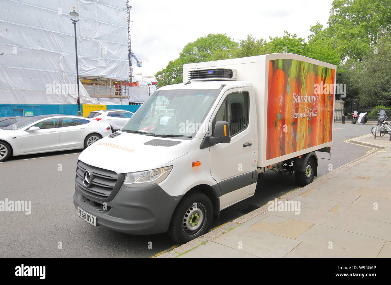 Sainsbury’s supermarket delivery truck parked in downtown London UK ...
