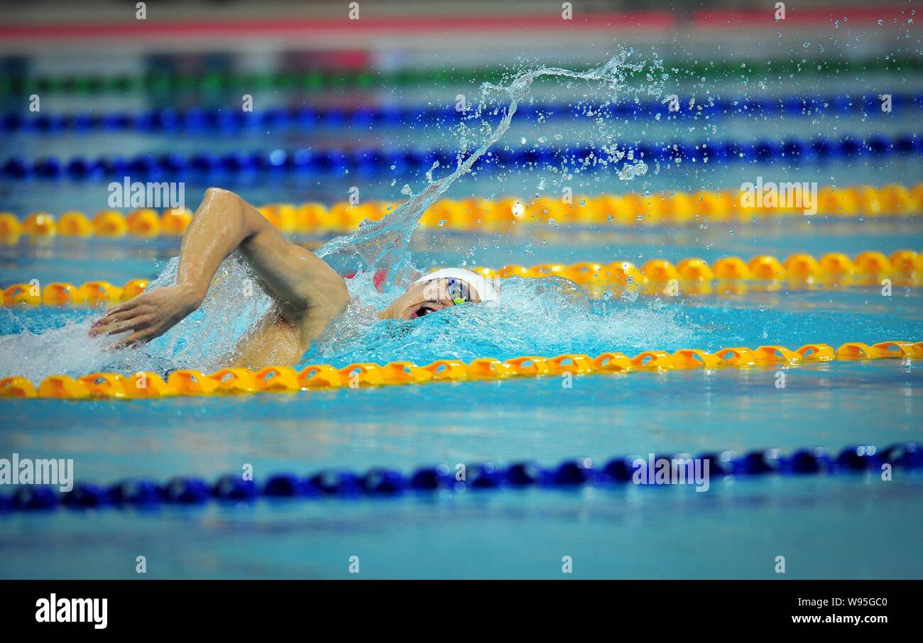 Chinese Olympic swimming champion Sun Yang competes in the final of the ...
