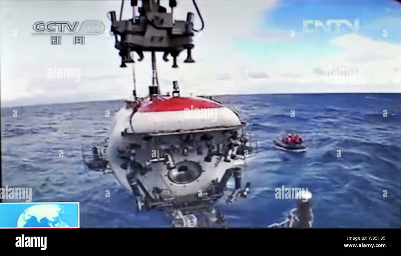 In this TV grab, the Jiaolong deep-sea submersible is being unloaded ...