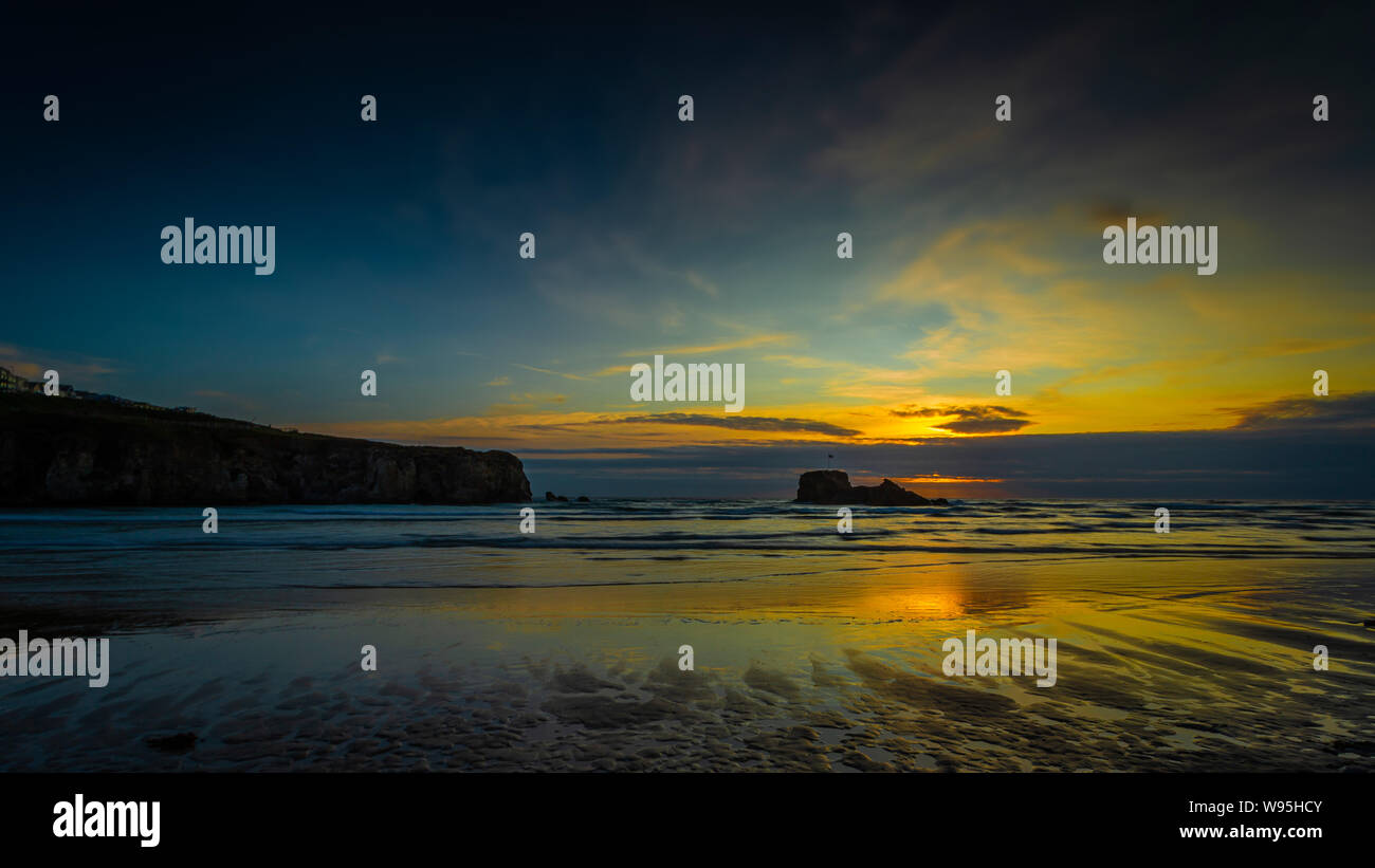 Perranporth Beach In Cornwall UK During Sunset Stock Photo - Alamy