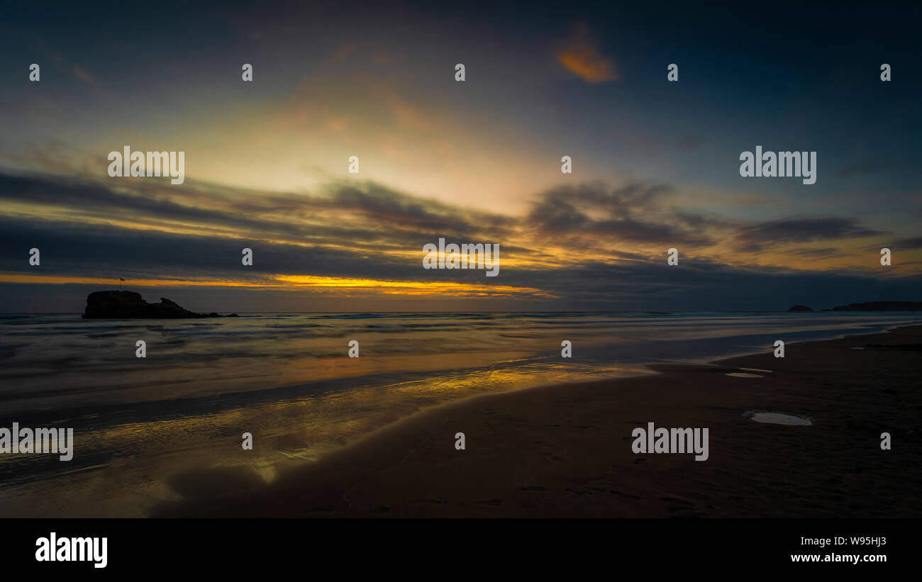 Perranporth Beach In Cornwall UK During Sunset Stock Photo - Alamy