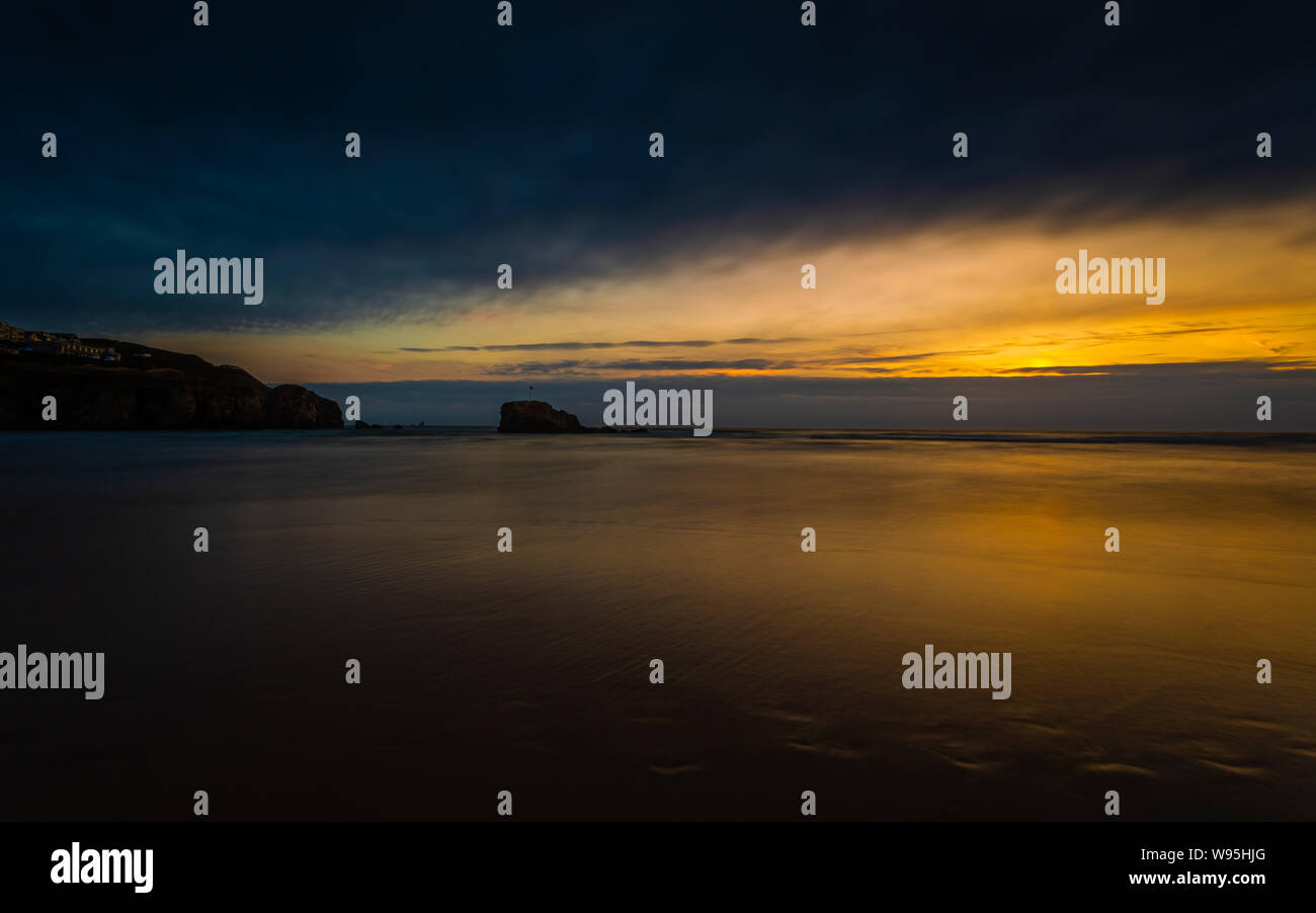 Perranporth Beach In Cornwall UK During Sunset Stock Photo - Alamy