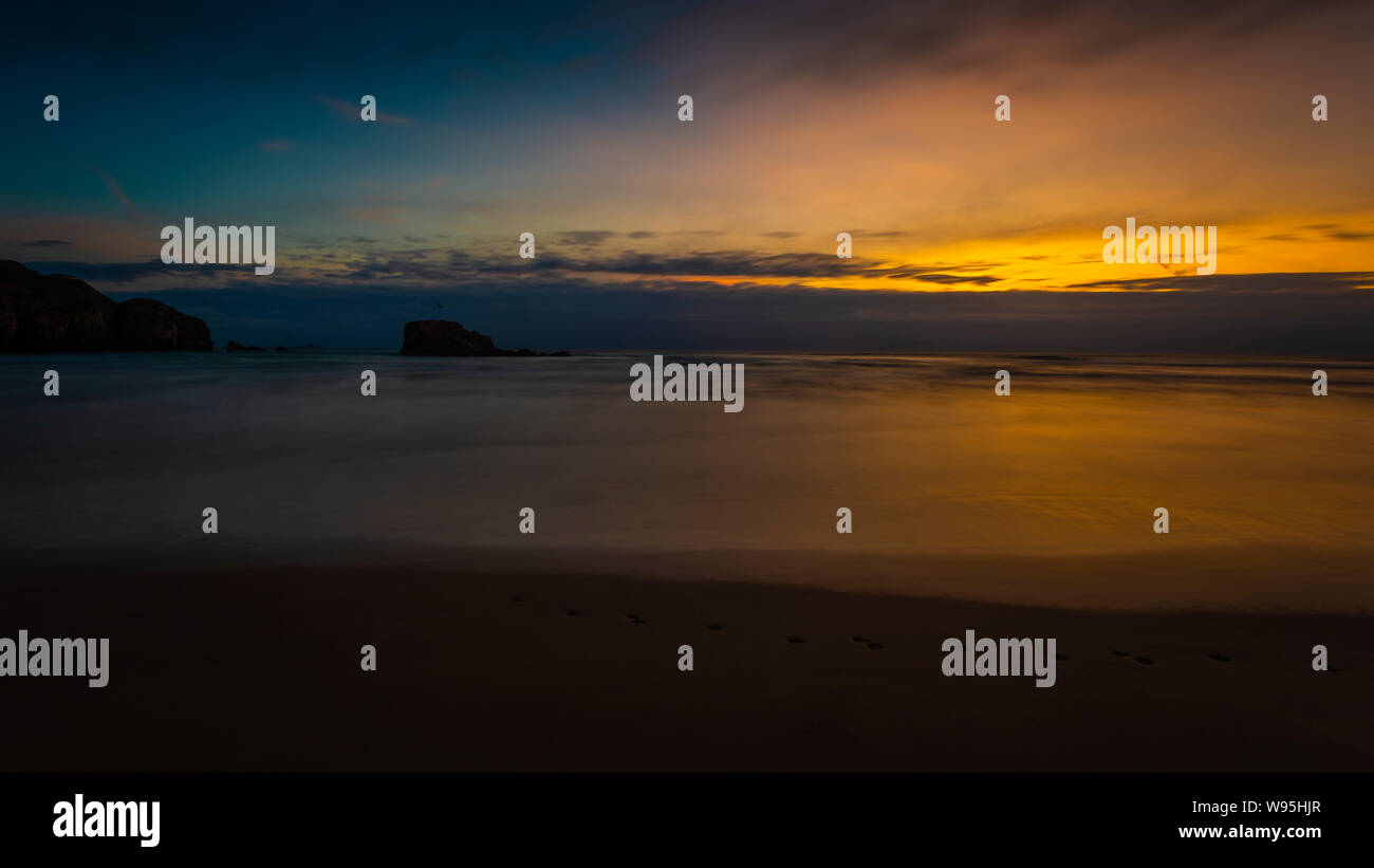 Perranporth Beach In Cornwall UK During Sunset Stock Photo - Alamy