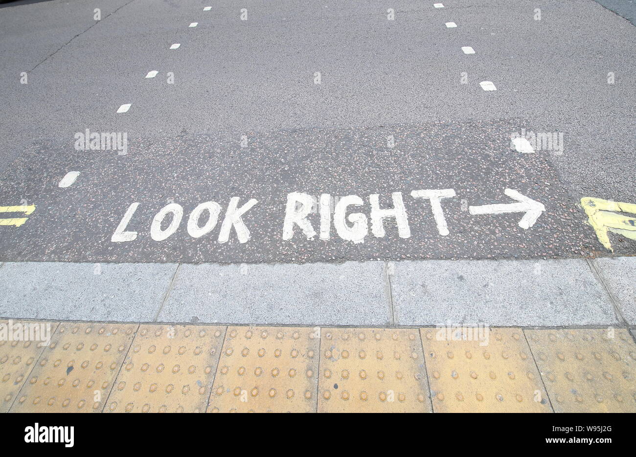 Look right sign pedestrian crossing London UK Stock Photo - Alamy