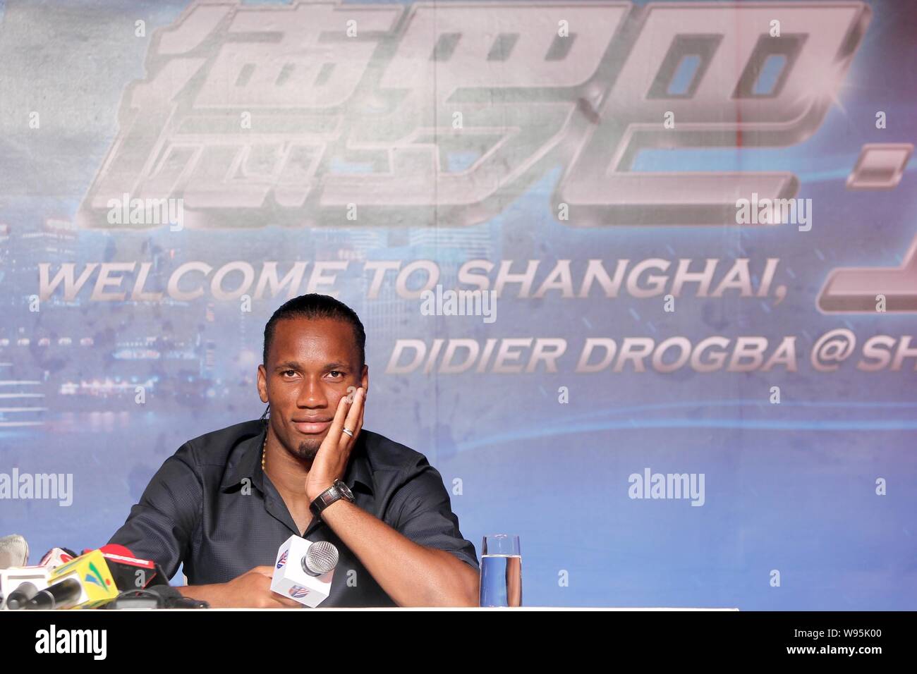 Former Chelsea midfielder Didier Drogba attends a press conference by ...