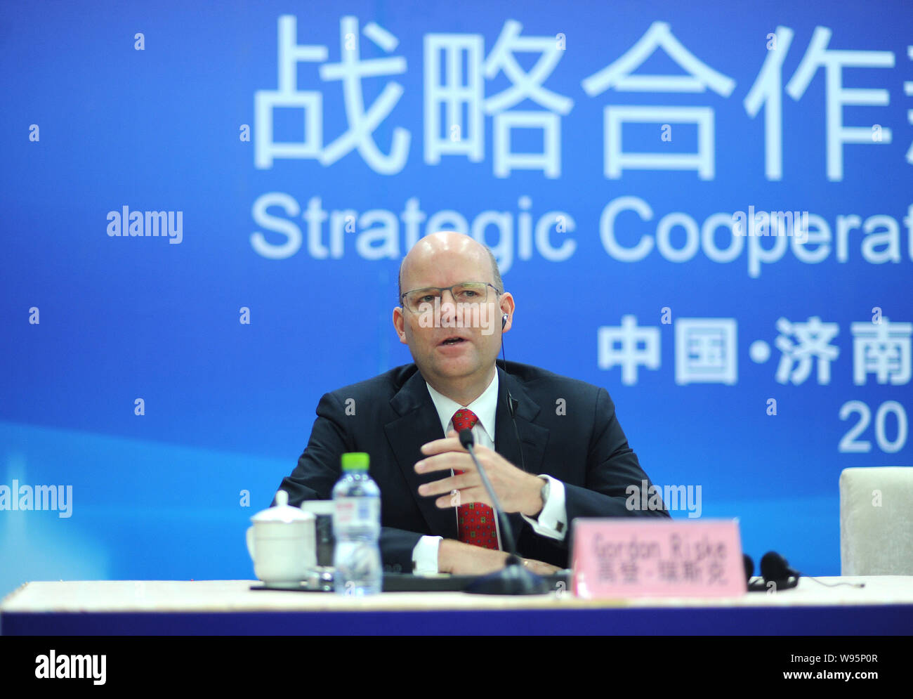 Gordon Riske, CEO of KION Group, speaks at a press conference for the ...