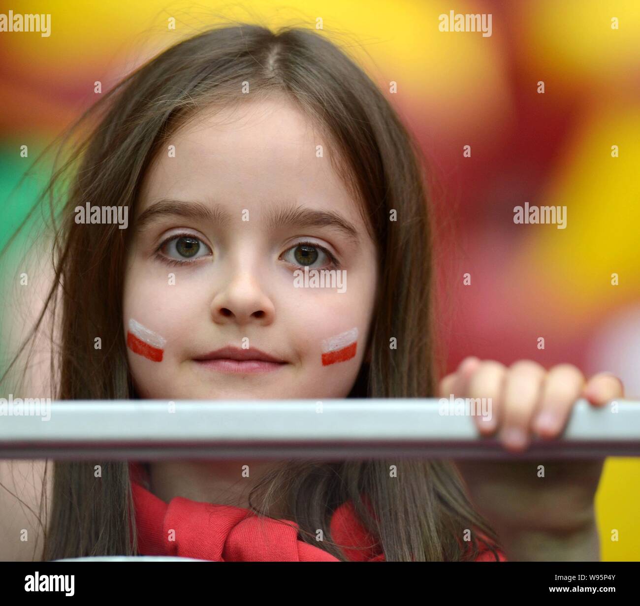 A cute Polish young girl is pictured before the semifinal match between ...