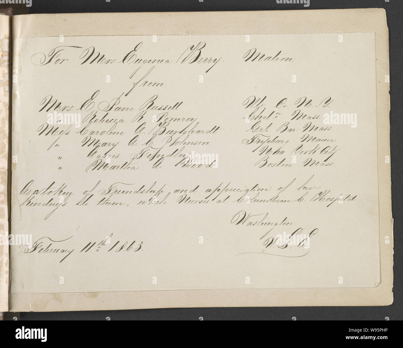 Album dedication to Mrs. Eugenia Berry Mahon Stock Photo - Alamy