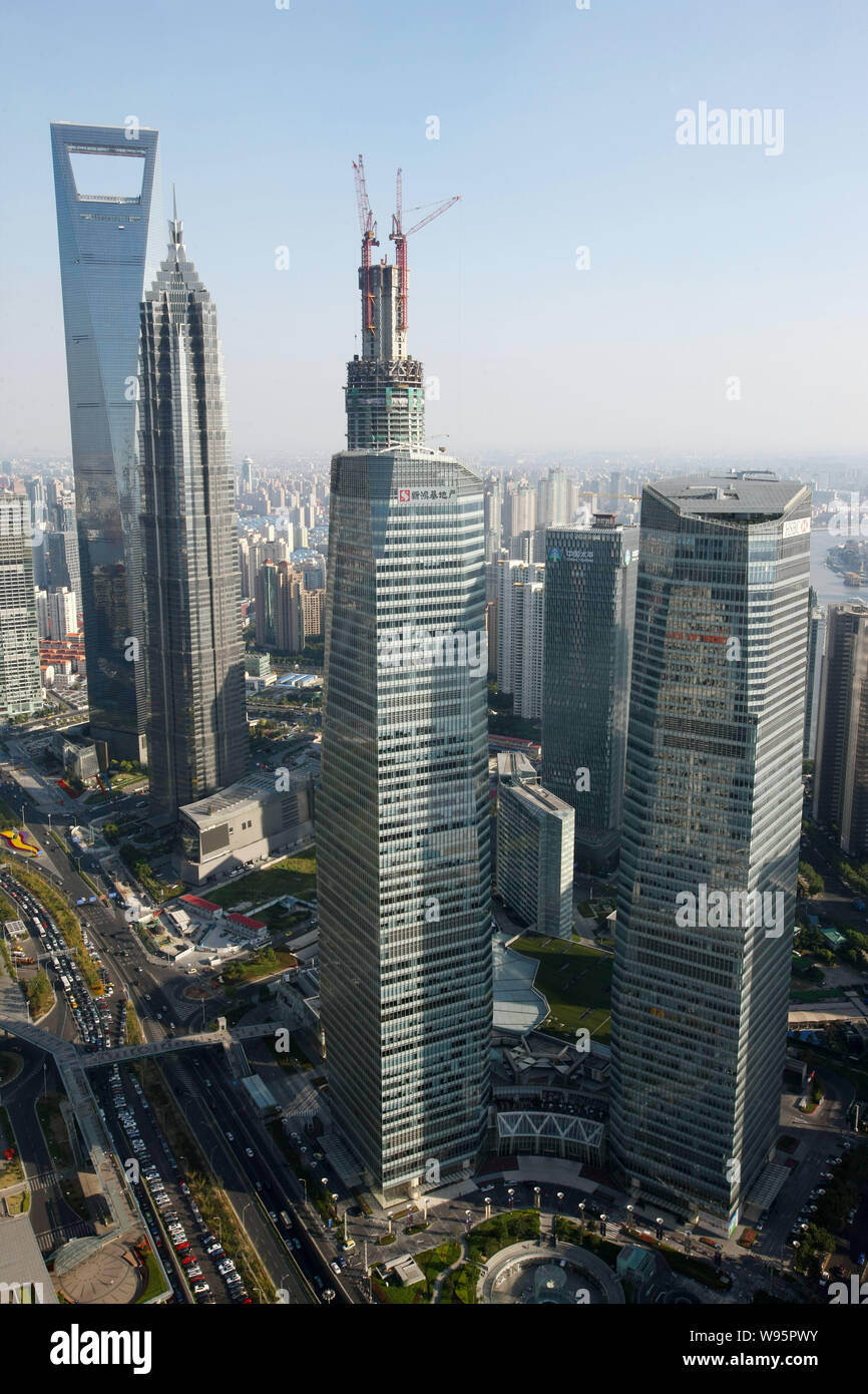 Skyline of the Lujiazui Financial District with the twin towers of IFC ...