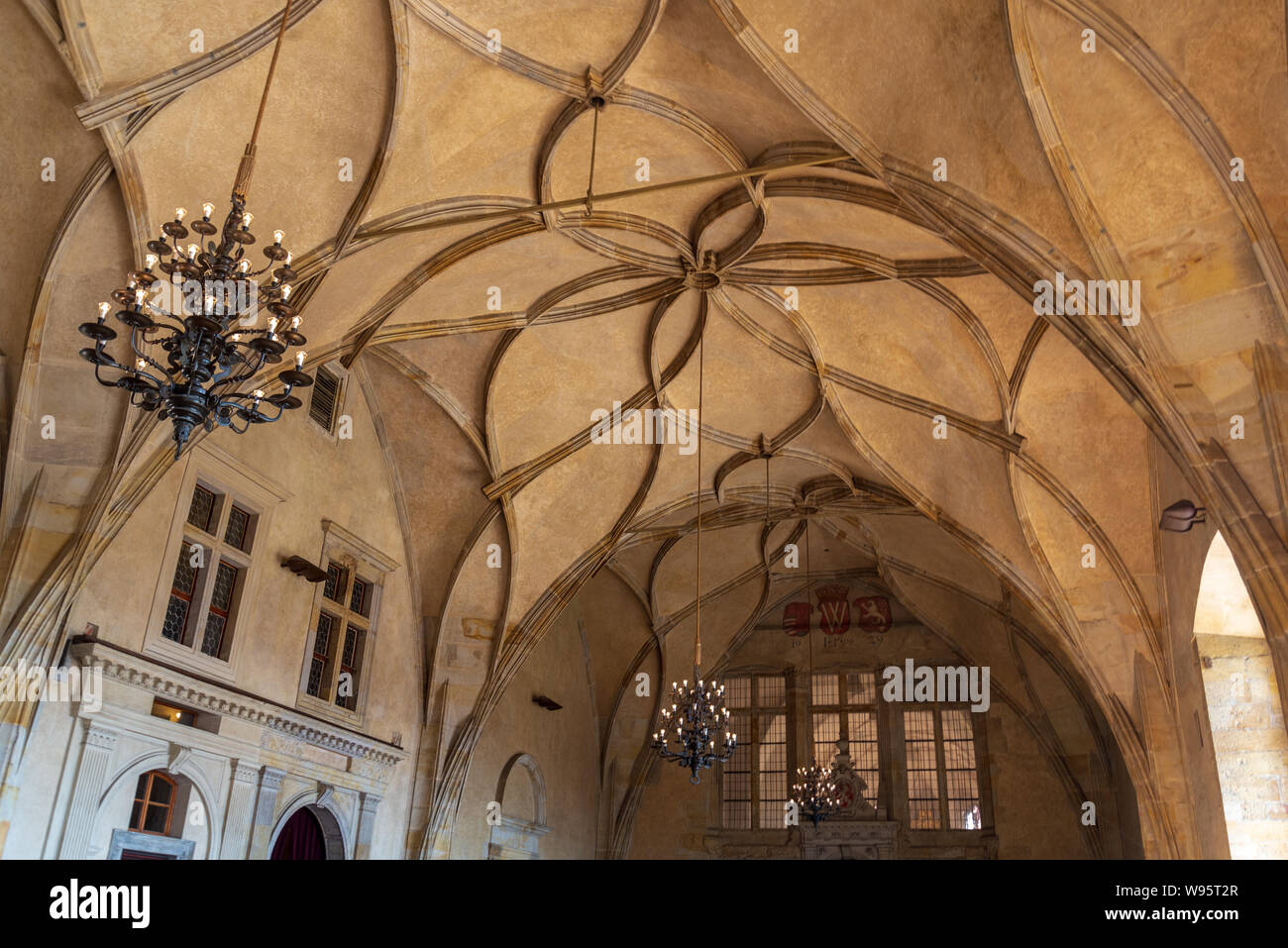 Interior view of Romanesque Gothic and Renaissance of vaulted ceiling ...