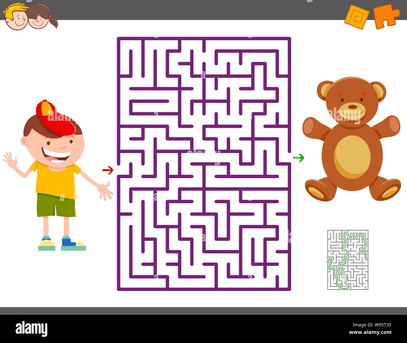 Cartoon Illustration of Education Maze Activity Game for Children with ...