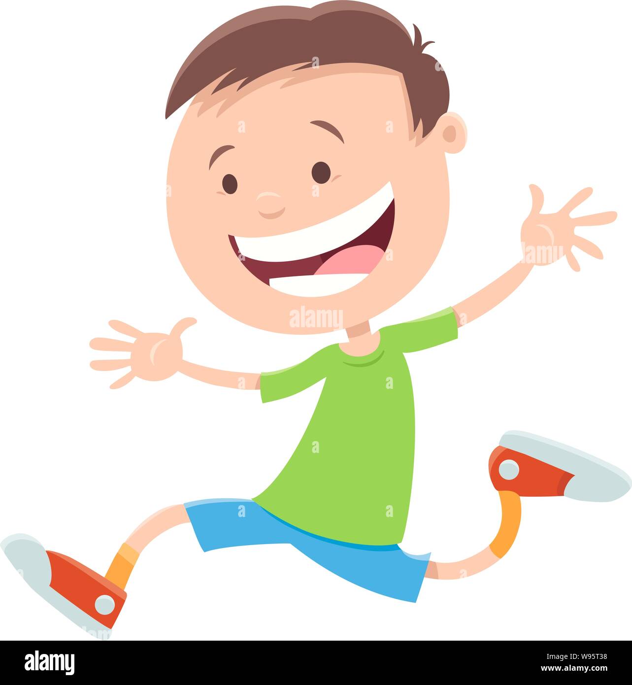 Cartoon Illustration of Happy Running Elementary Age Boy Character ...
