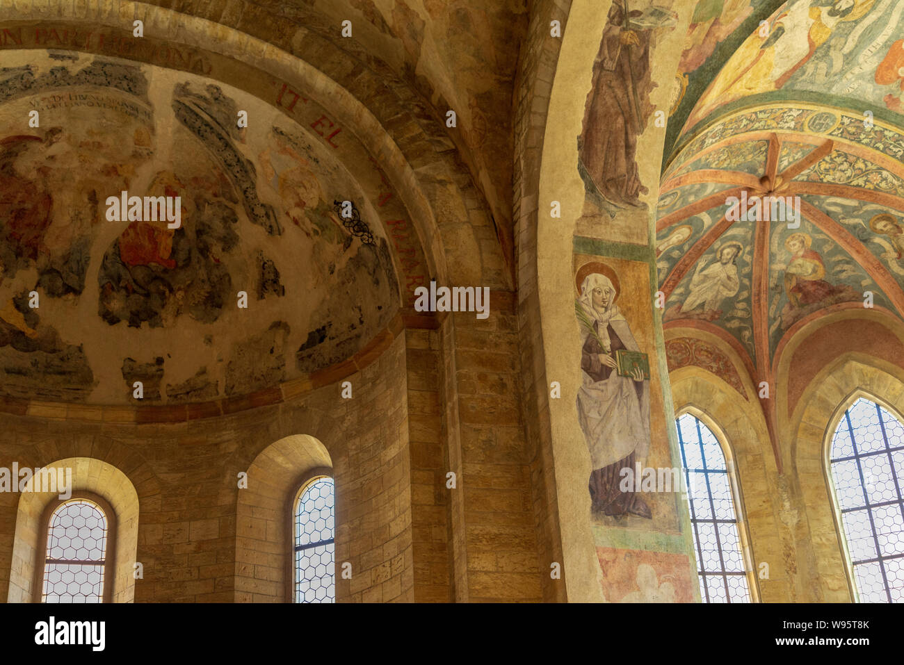Interior view of existing old stucco ancient painting on ceiling and ...