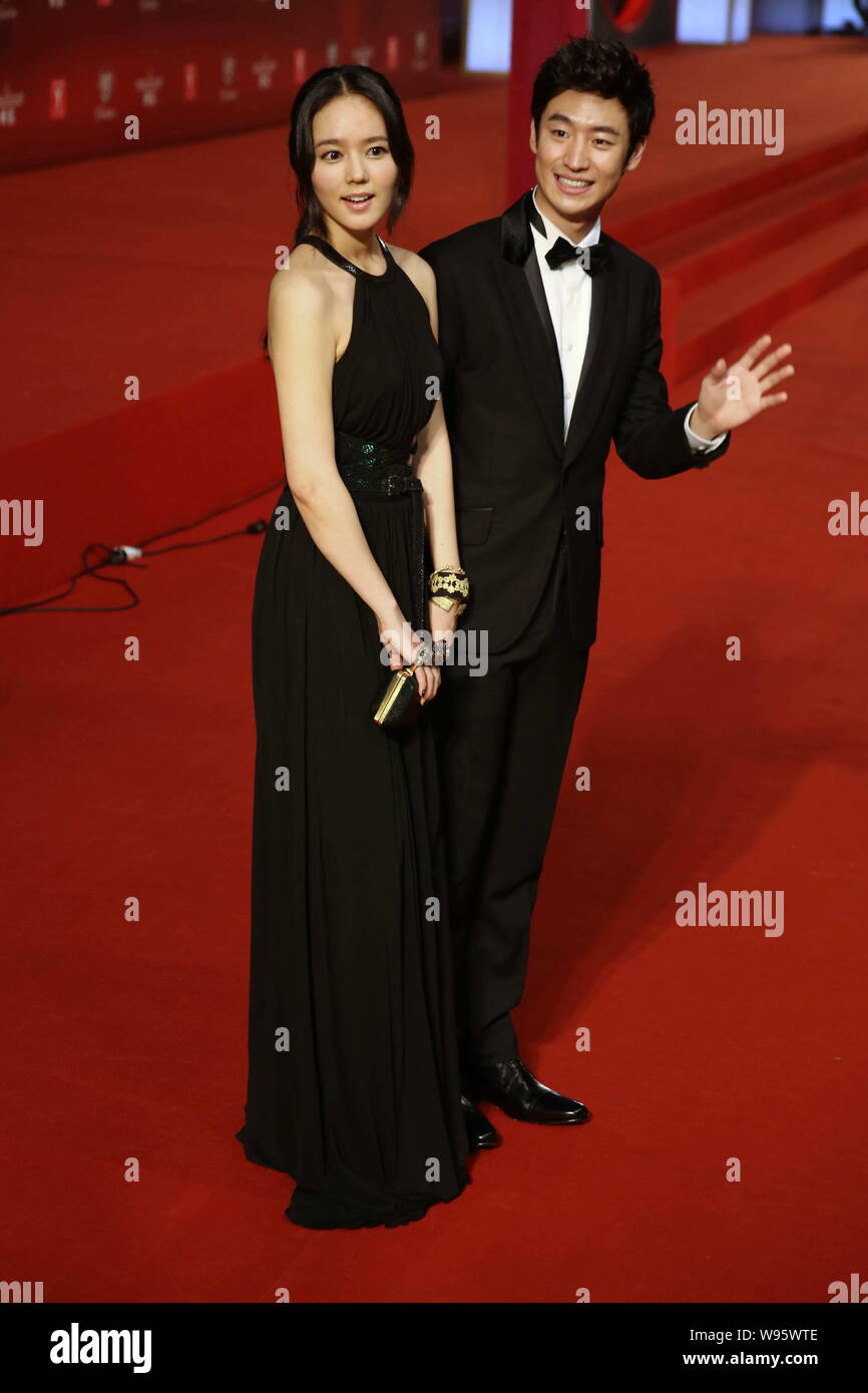 South Korean actress Han Ga-in and actor Lee Je-hun pose on the red ...