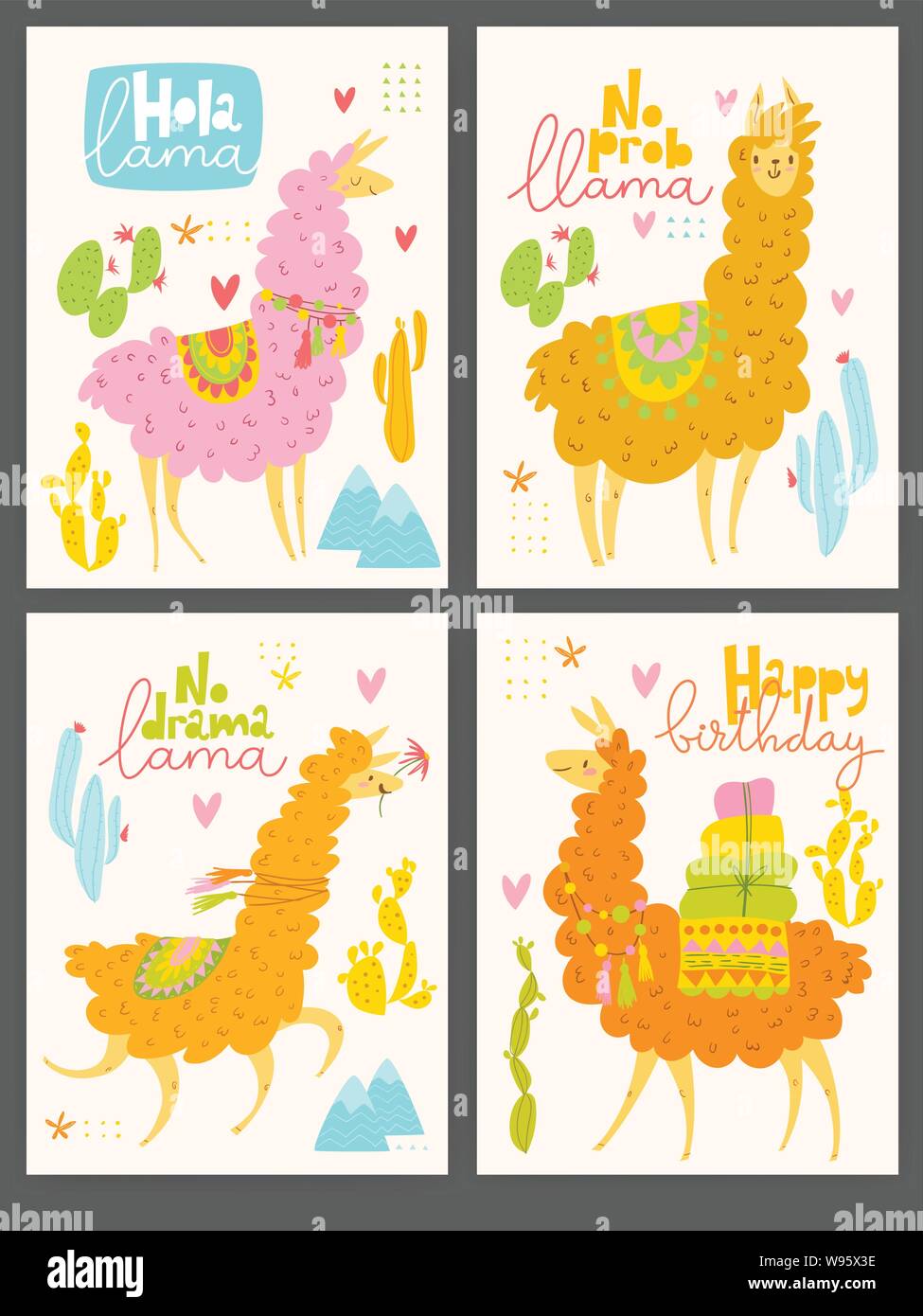 Set of four motivational cards with lama and cactus Stock Vector Image ...