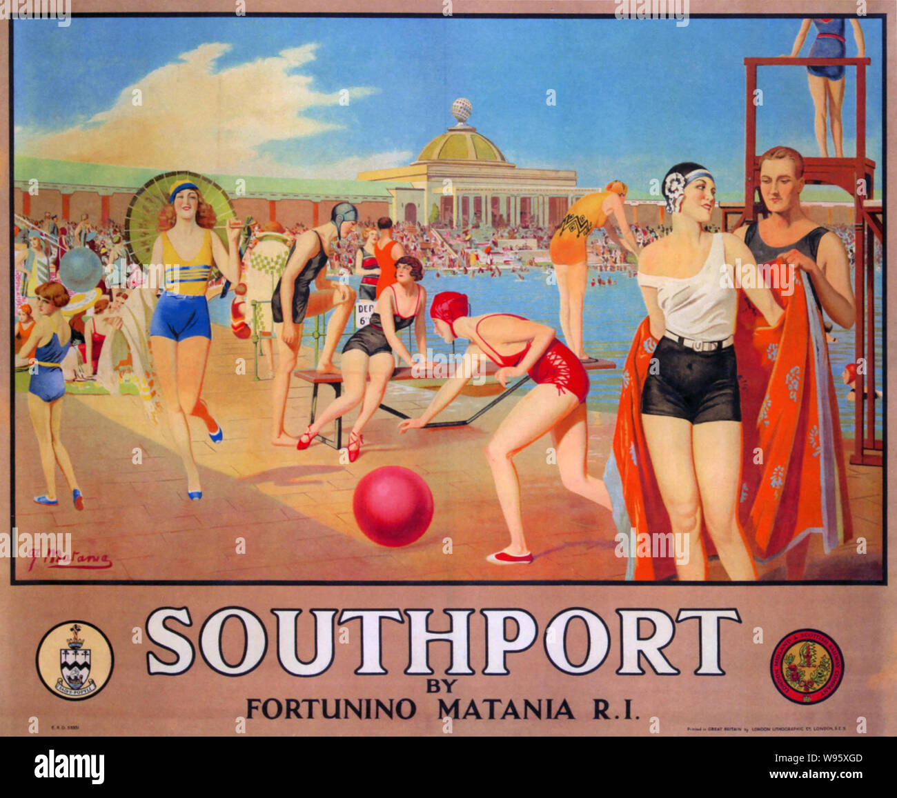 SOUTHPORT Poster about 1930 by Italian artist Fortunino Matania for the ...