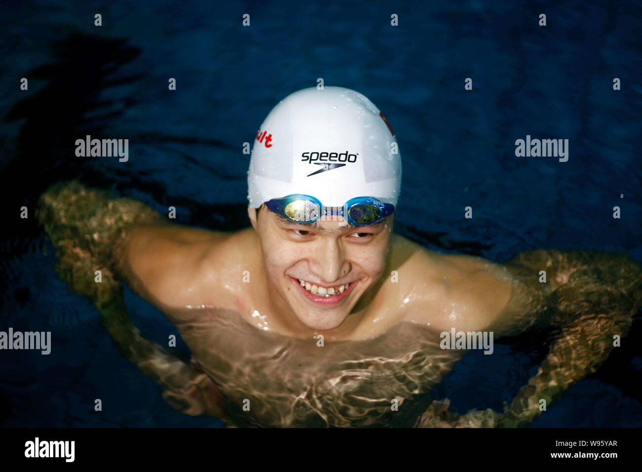 Chinese swimming world champion Sun Yang reacts in the swimming pool ...