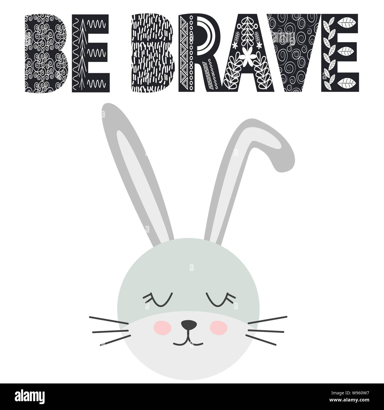 Cute little rabbit smiling face in scandinavian style. Inscription ...