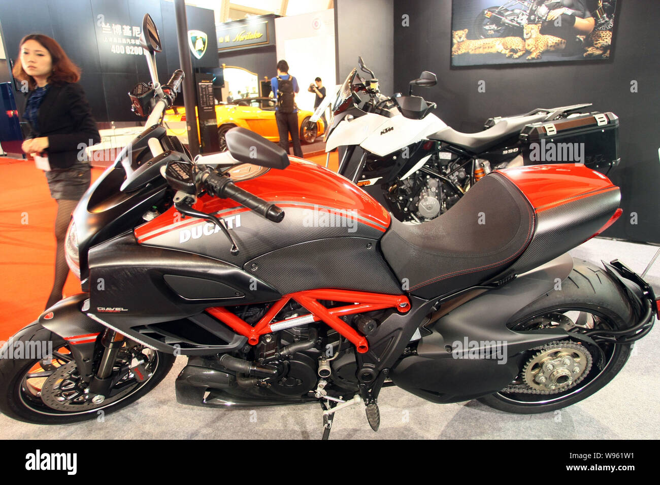 --File--Ducati motorcycles are on display during a fair in Chongqing ...