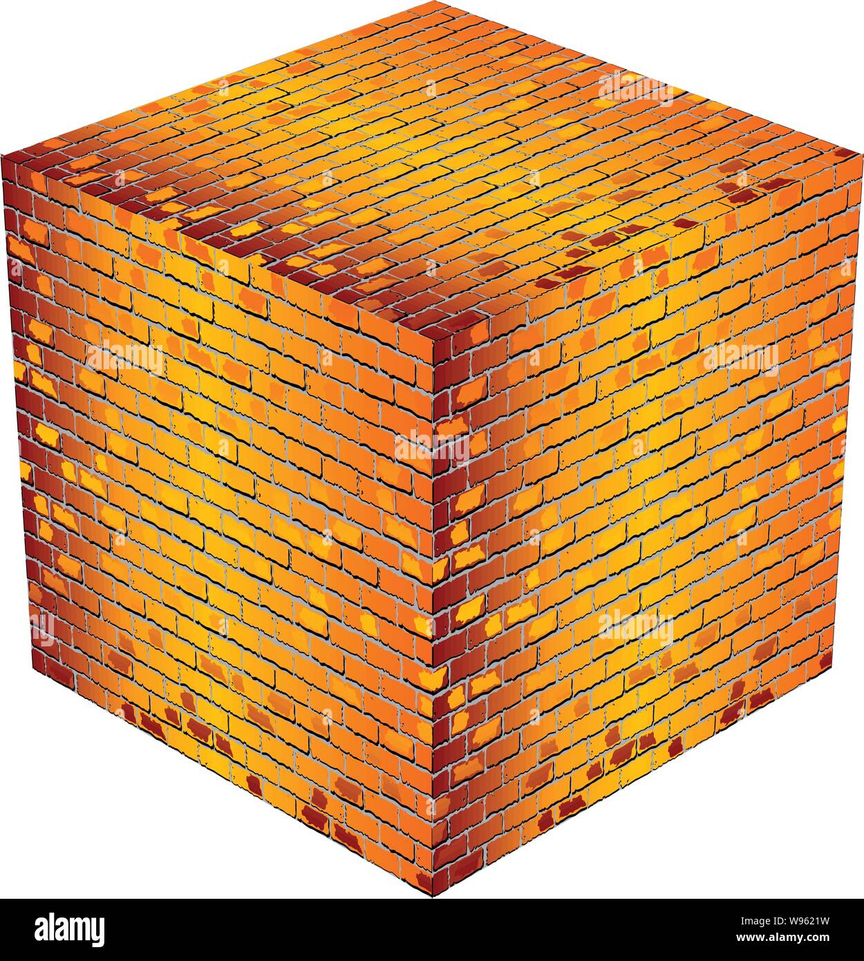 A cube made of orange bricks - Illustration, Orange abstract vector ...