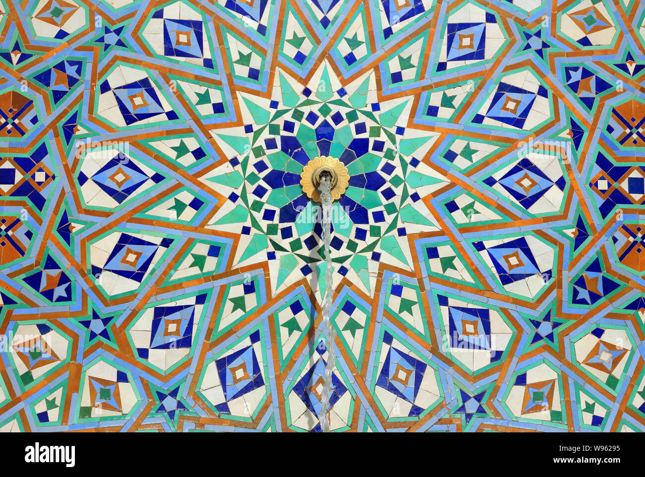 Detail of fountain with symmetrical Islamic - Arabesque style glazed ...