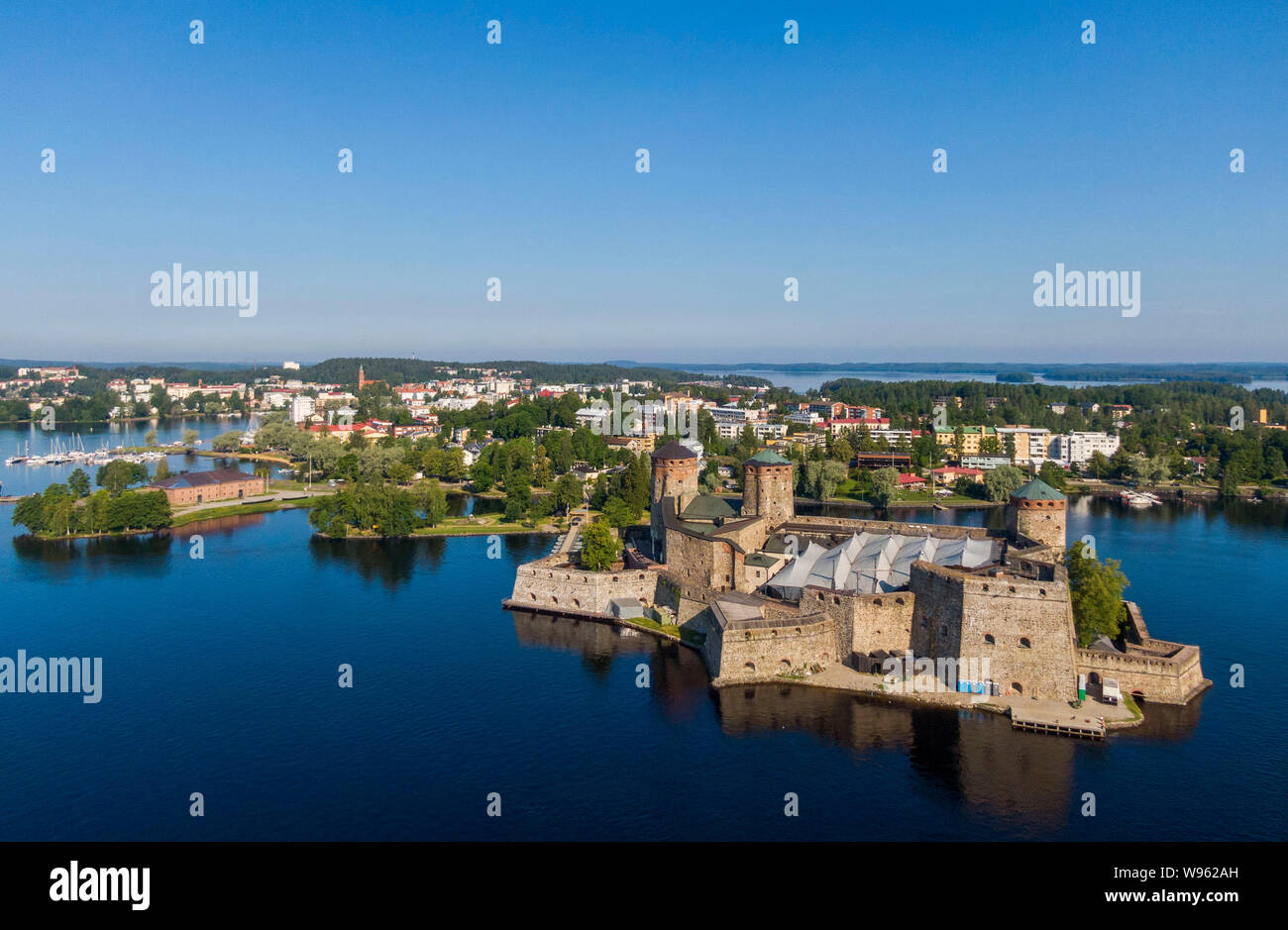 Aerial view of Olavinlinna castle and Savonlinna town in Finland Stock ...
