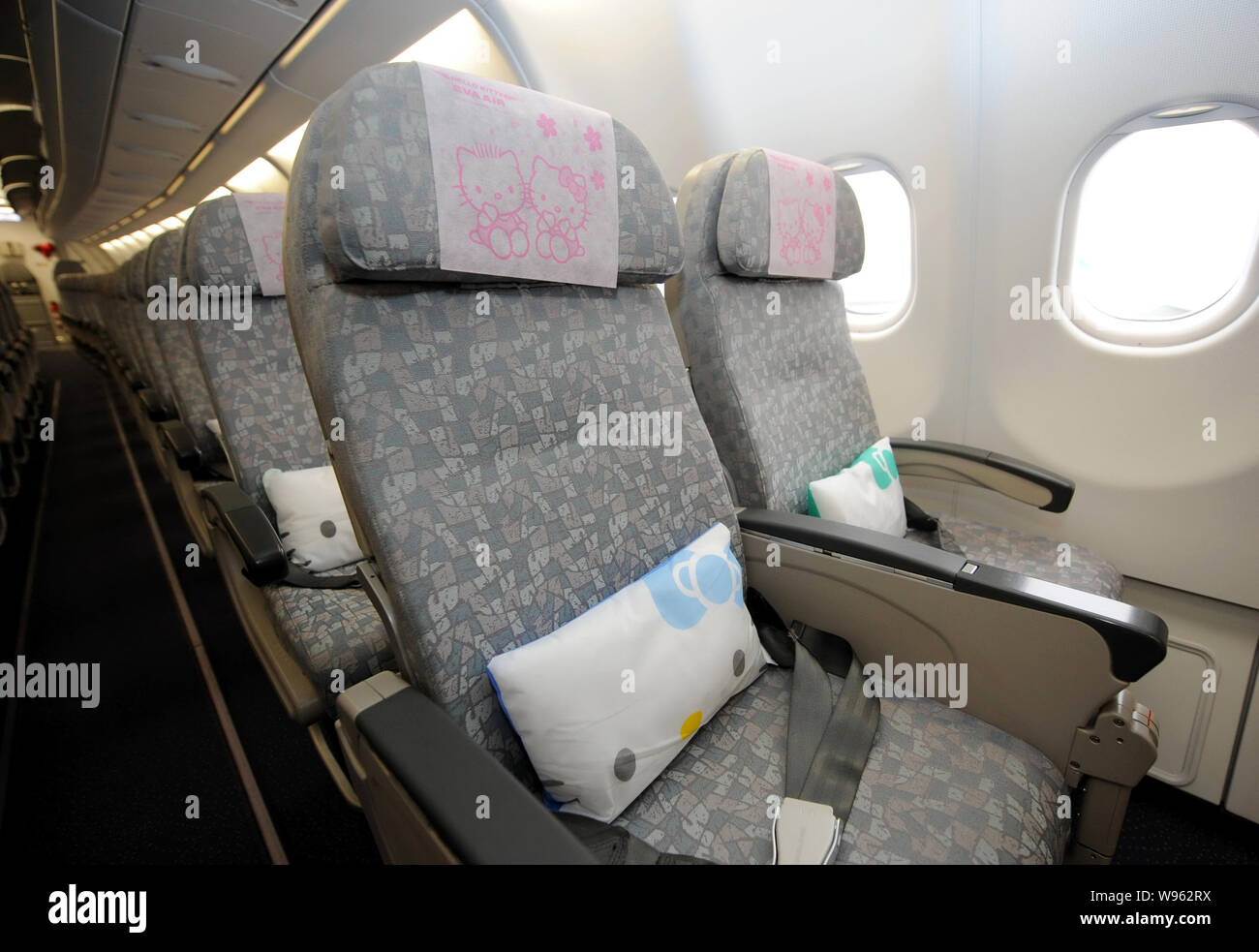 Interior of a Hello Kitty-themed Airbus A330-300 jet of Taiwans EVA Air ...