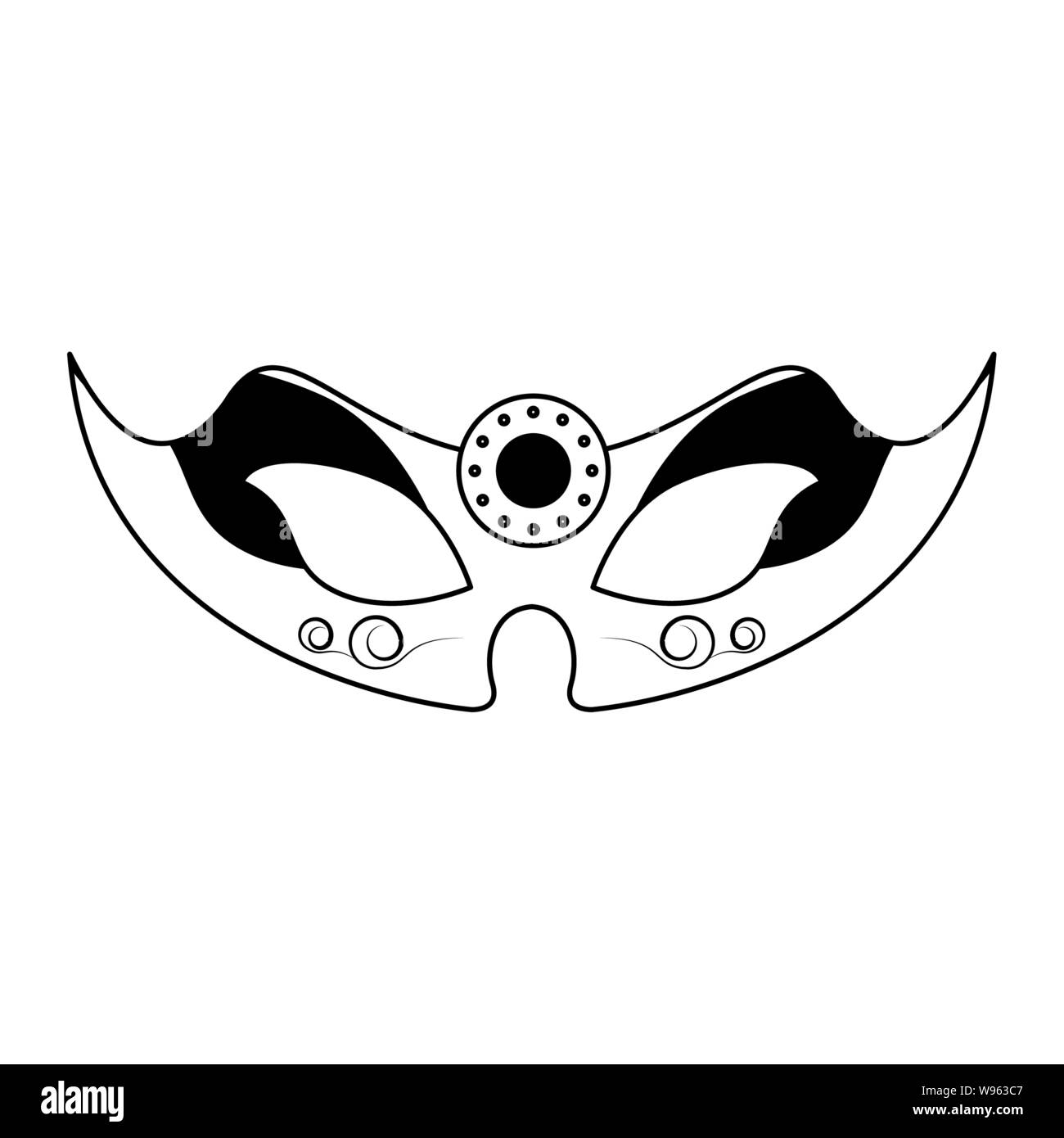 party mask festive celebration cartoon in black and white Stock Vector ...