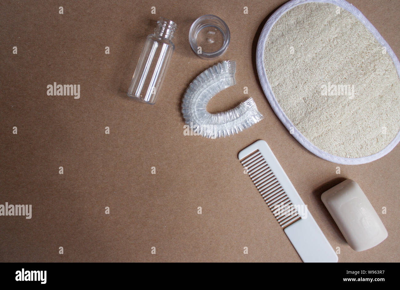 Travel set for shower Stock Photo - Alamy