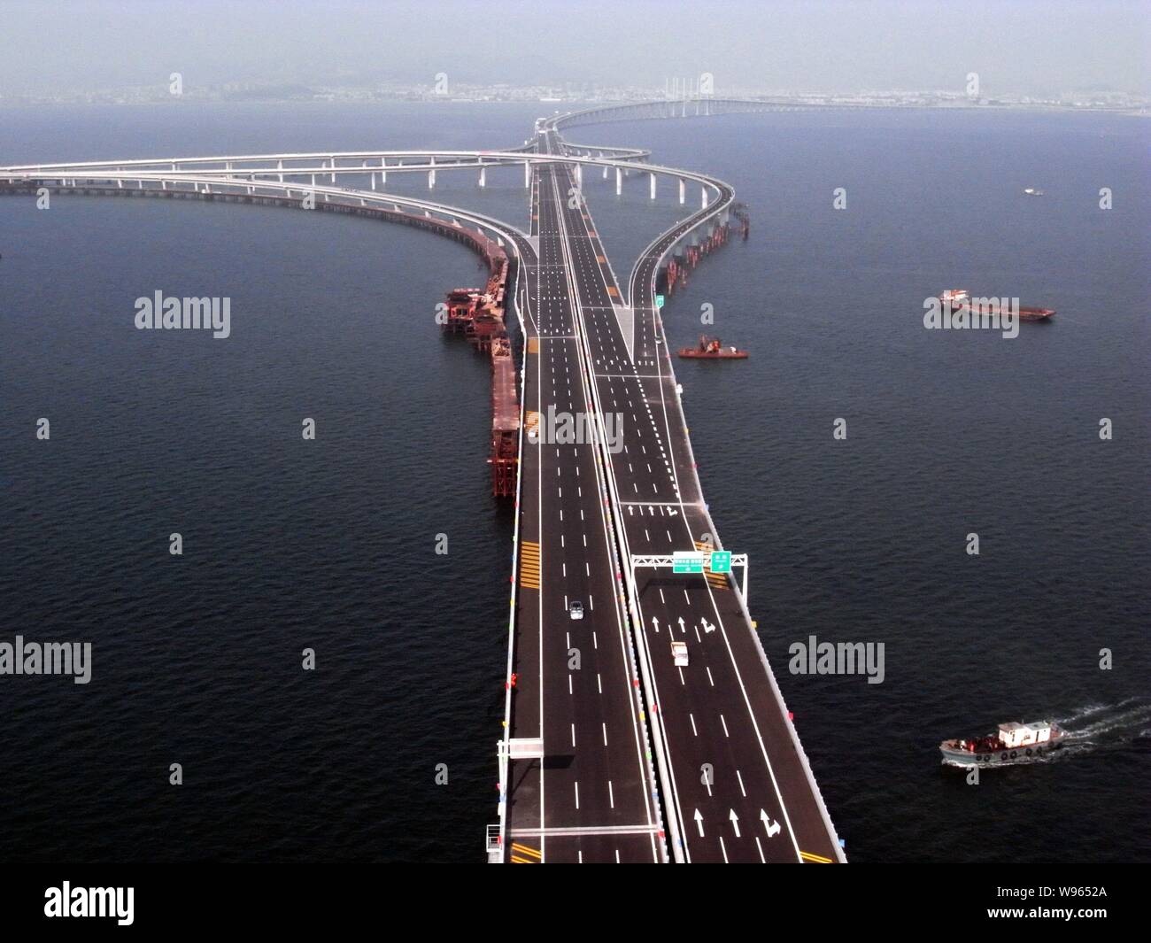 --File--Aerial view of the Jiaozhou Bay Bridge, the worlds longest ...