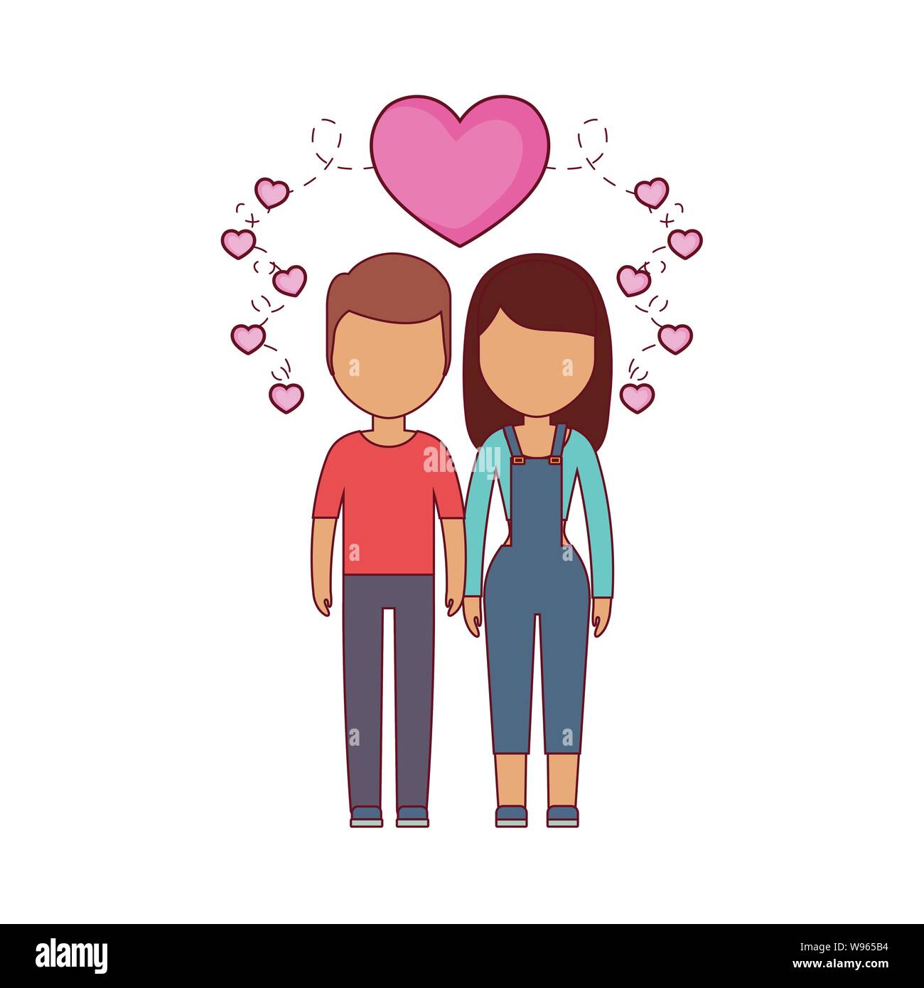 young couple lovers with hearts decoration vector illustration design ...