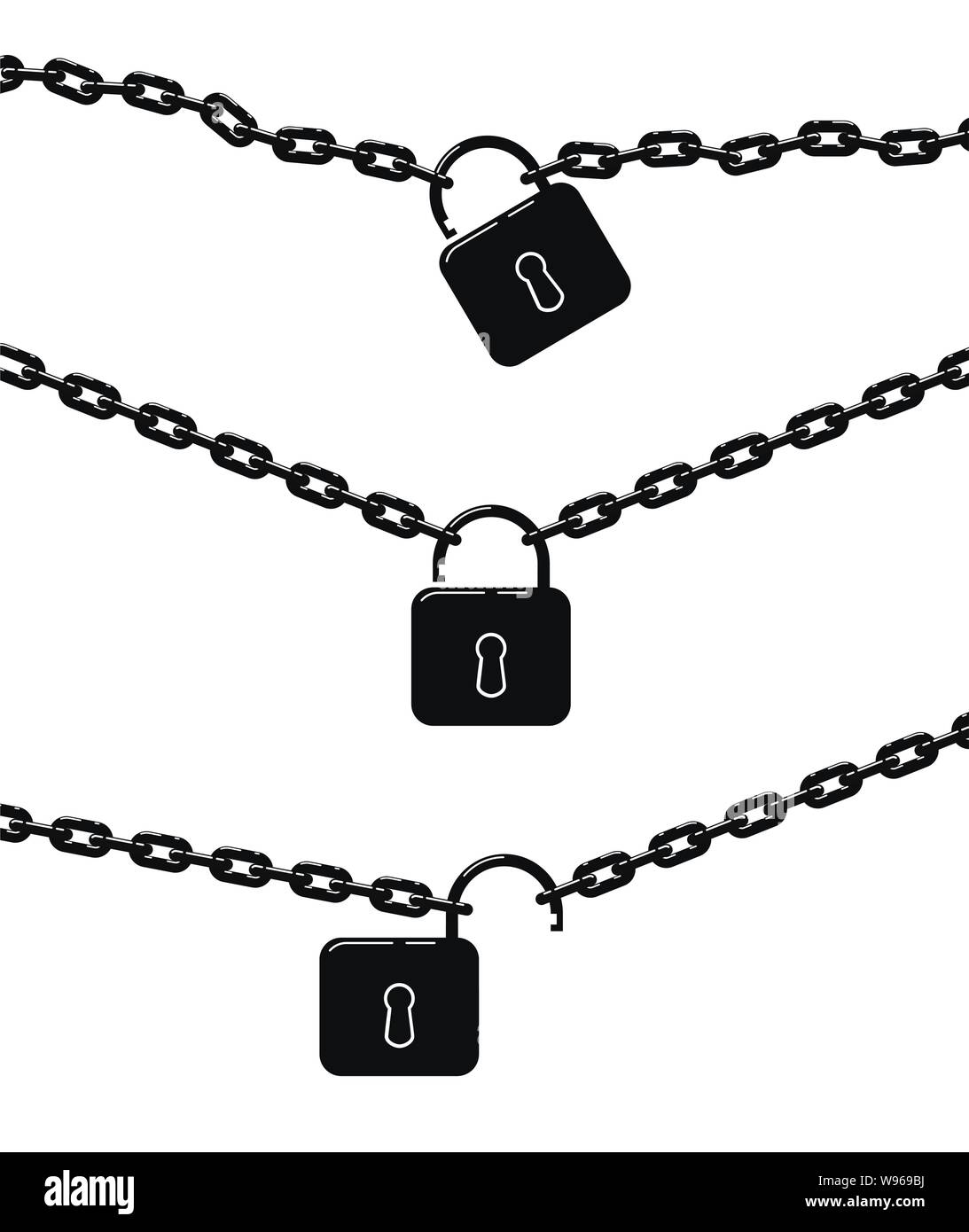 vector illustration of black metal chain and padlock isolated on white ...