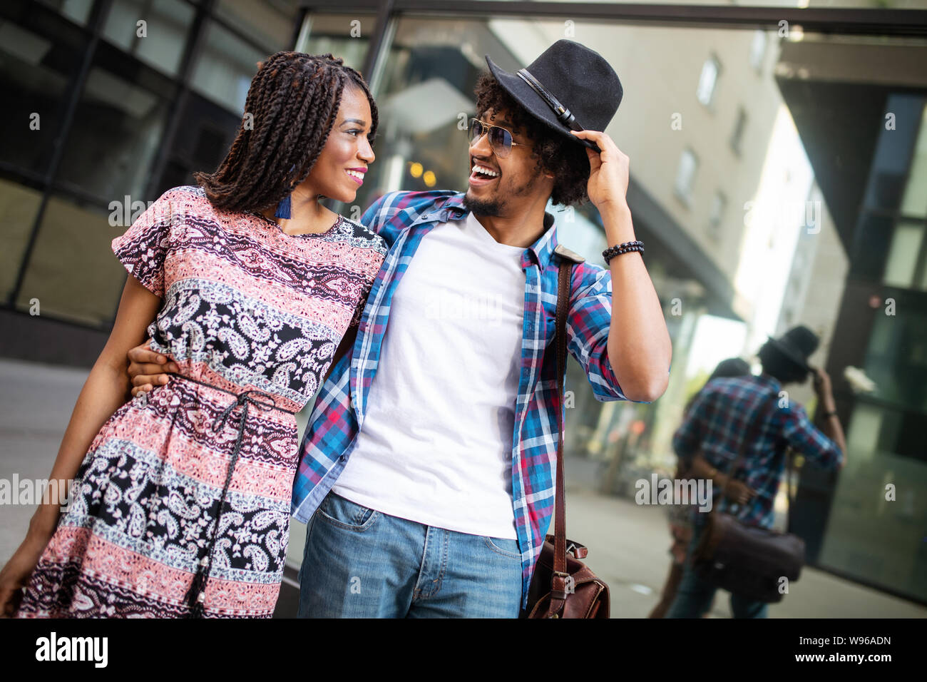 Beautiful tourist black couple in love traveling and sightseeing Stock ...
