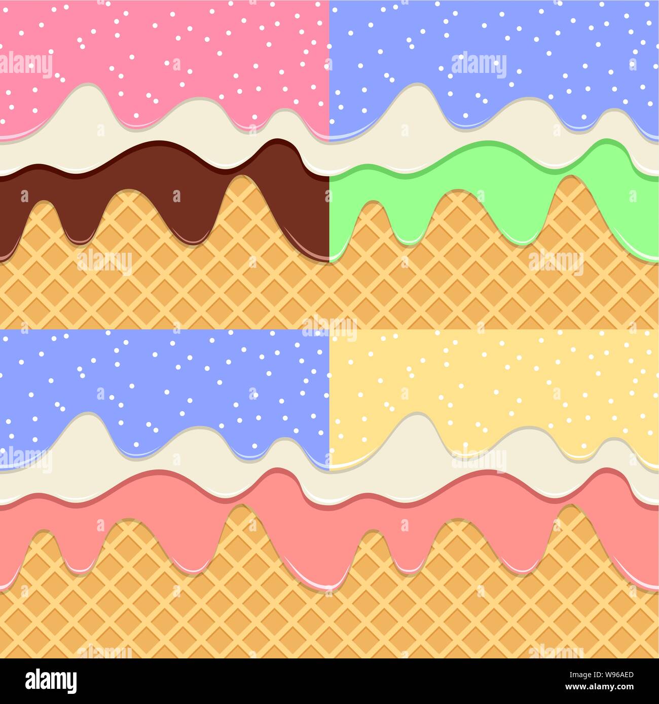 Vector Collection Of Wafer With Colorful Fruit Syrup Icecream And