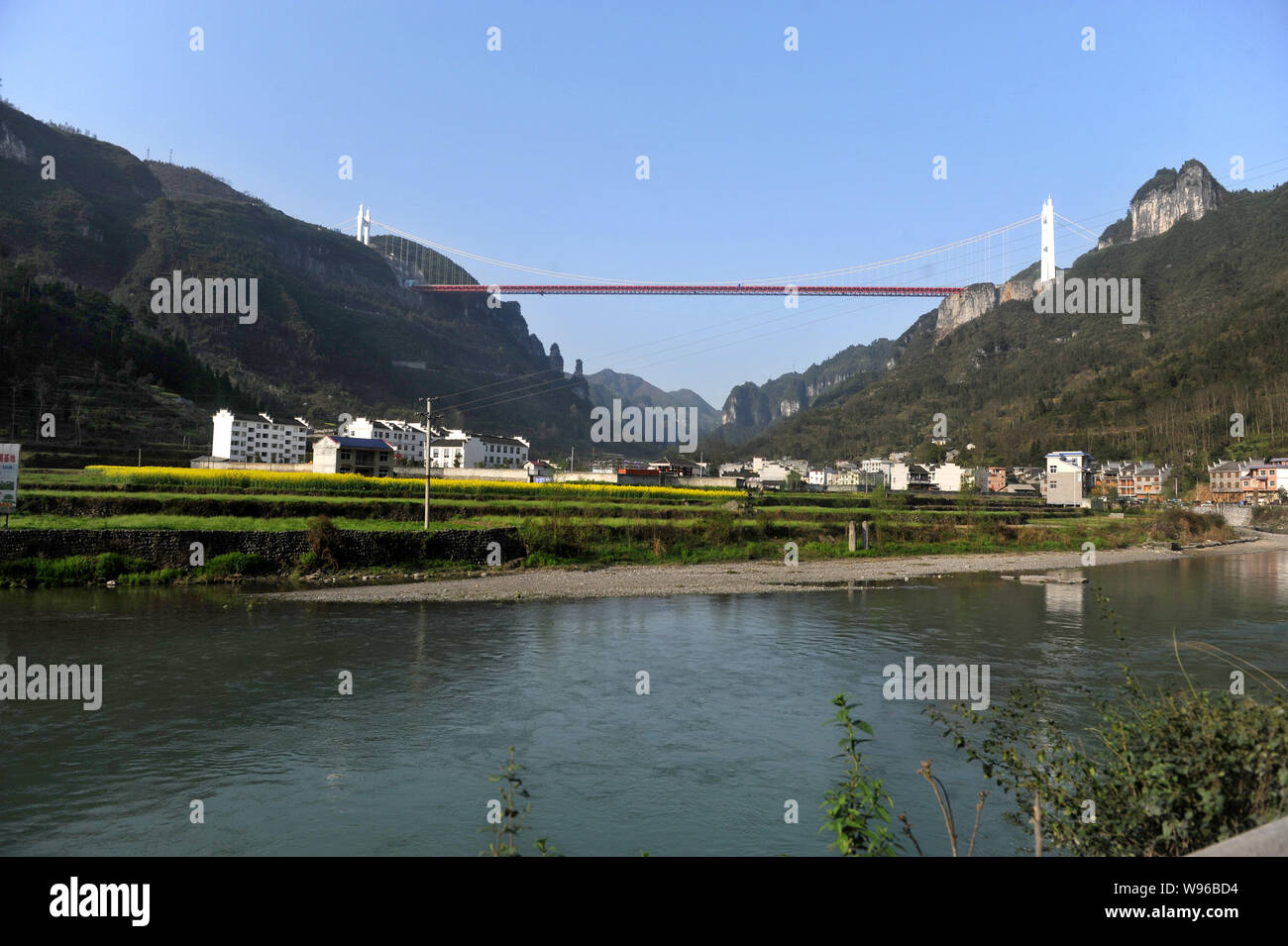 View of Aizhai Suspension Bridge in Aizhai town, Jishou city, central ...