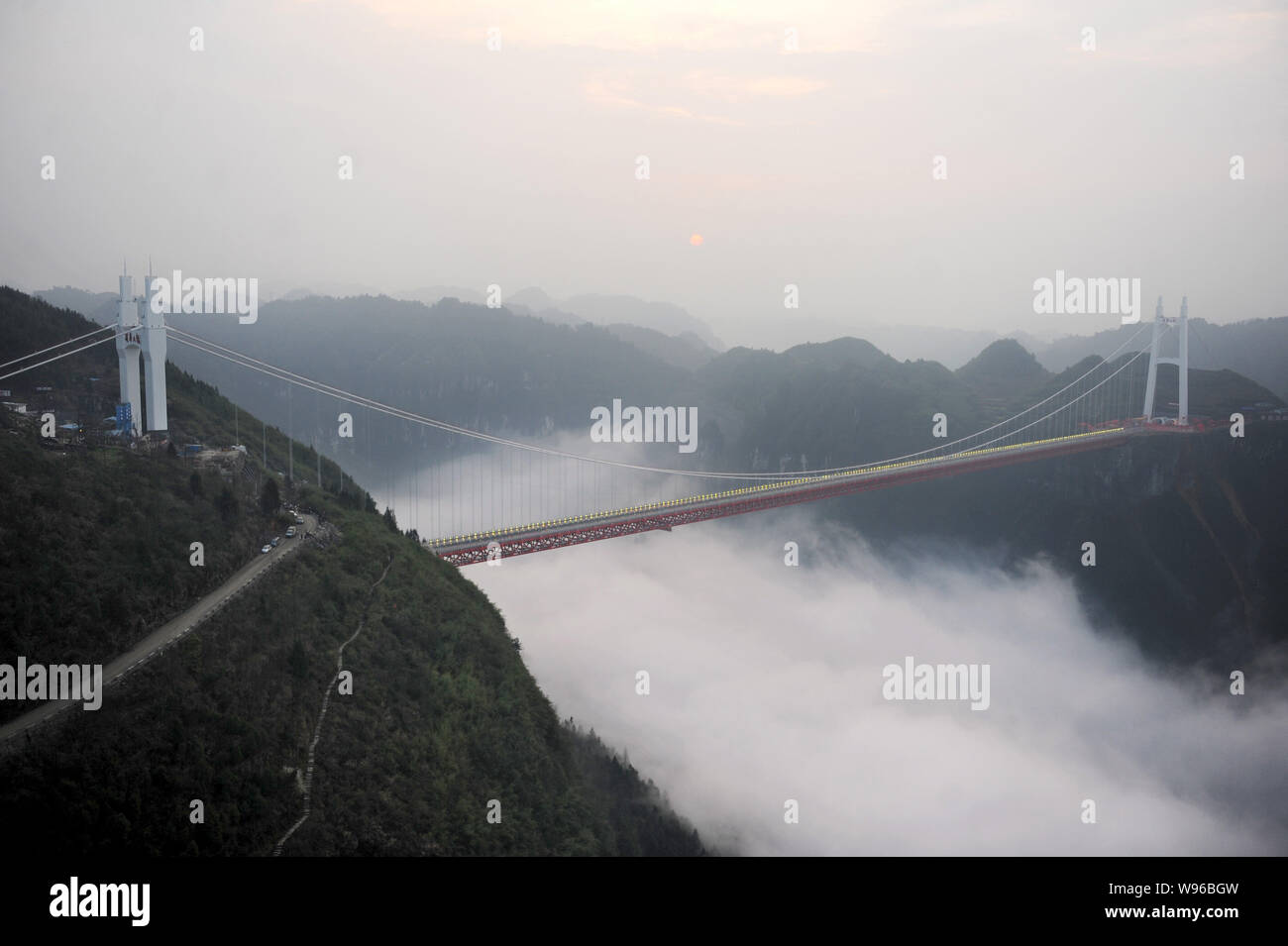 View of Aizhai Suspension Bridge in Aizhai town, Jishou city, central ...